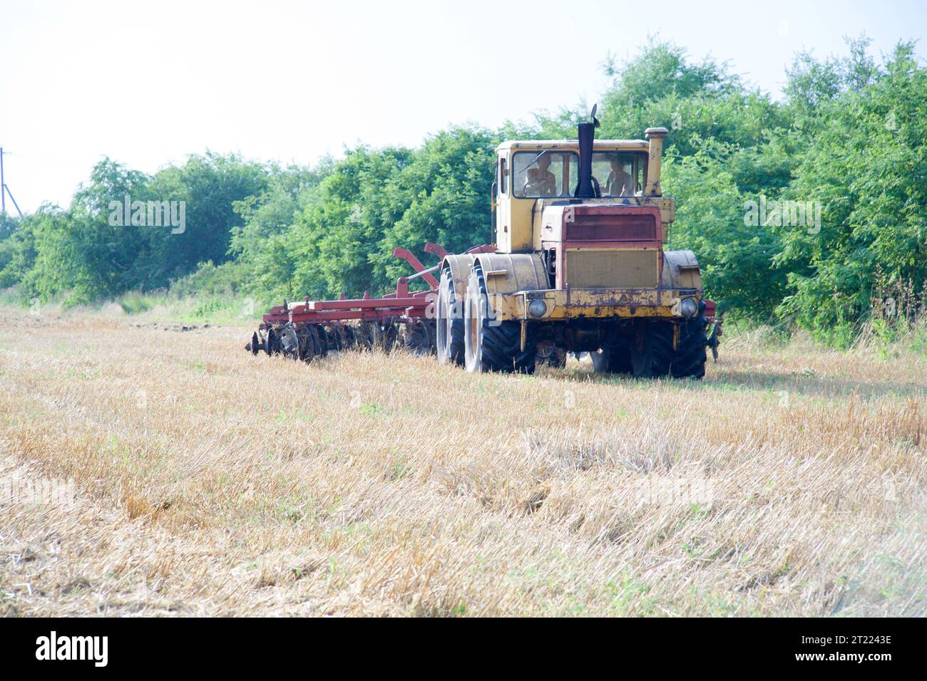 Russian tractor K-700 Kirovets. Large yellow USSR tractor designed for ...
