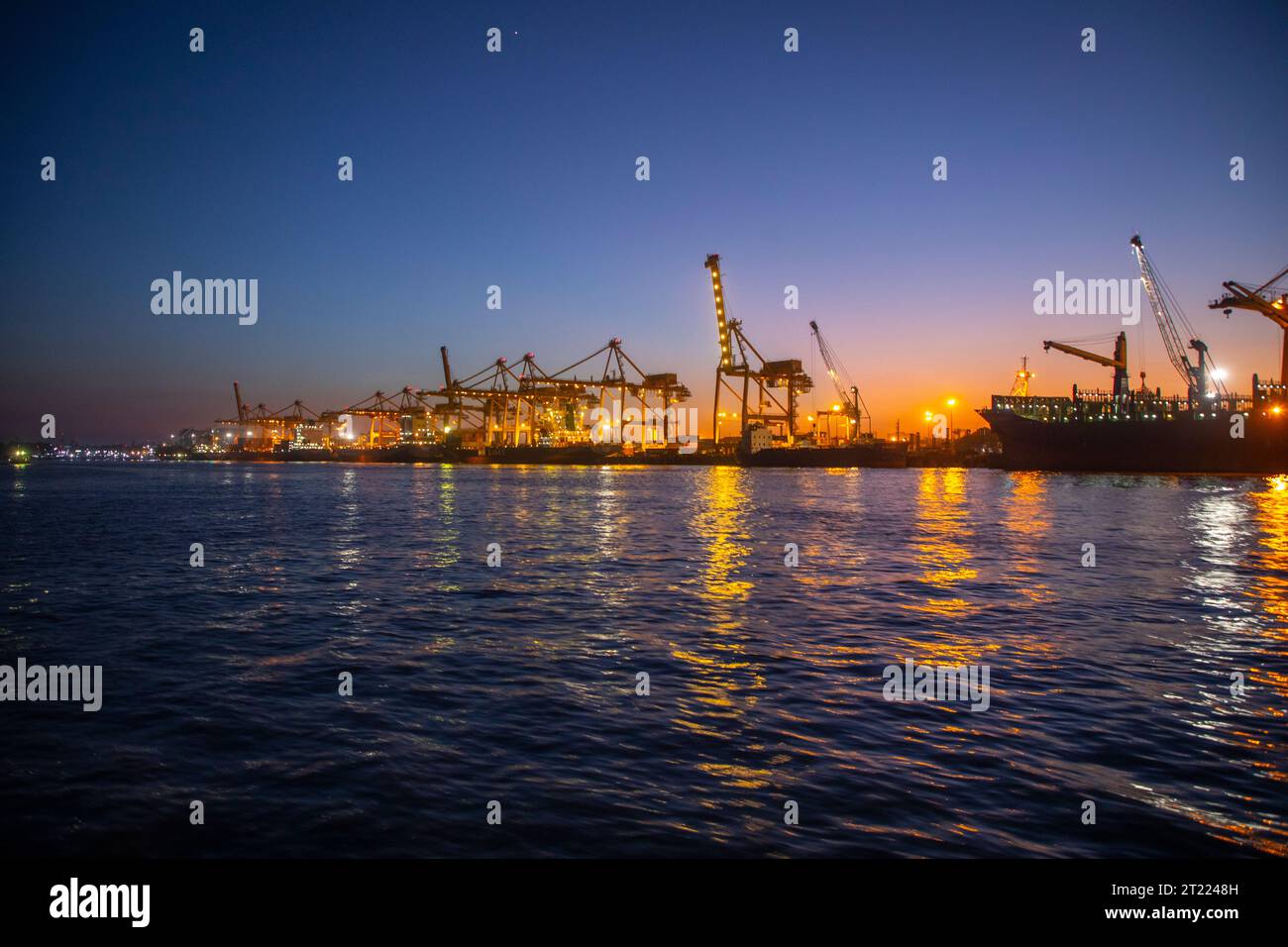 Night view of Chittagong Port. It is the main seaport of Bangladesh ...