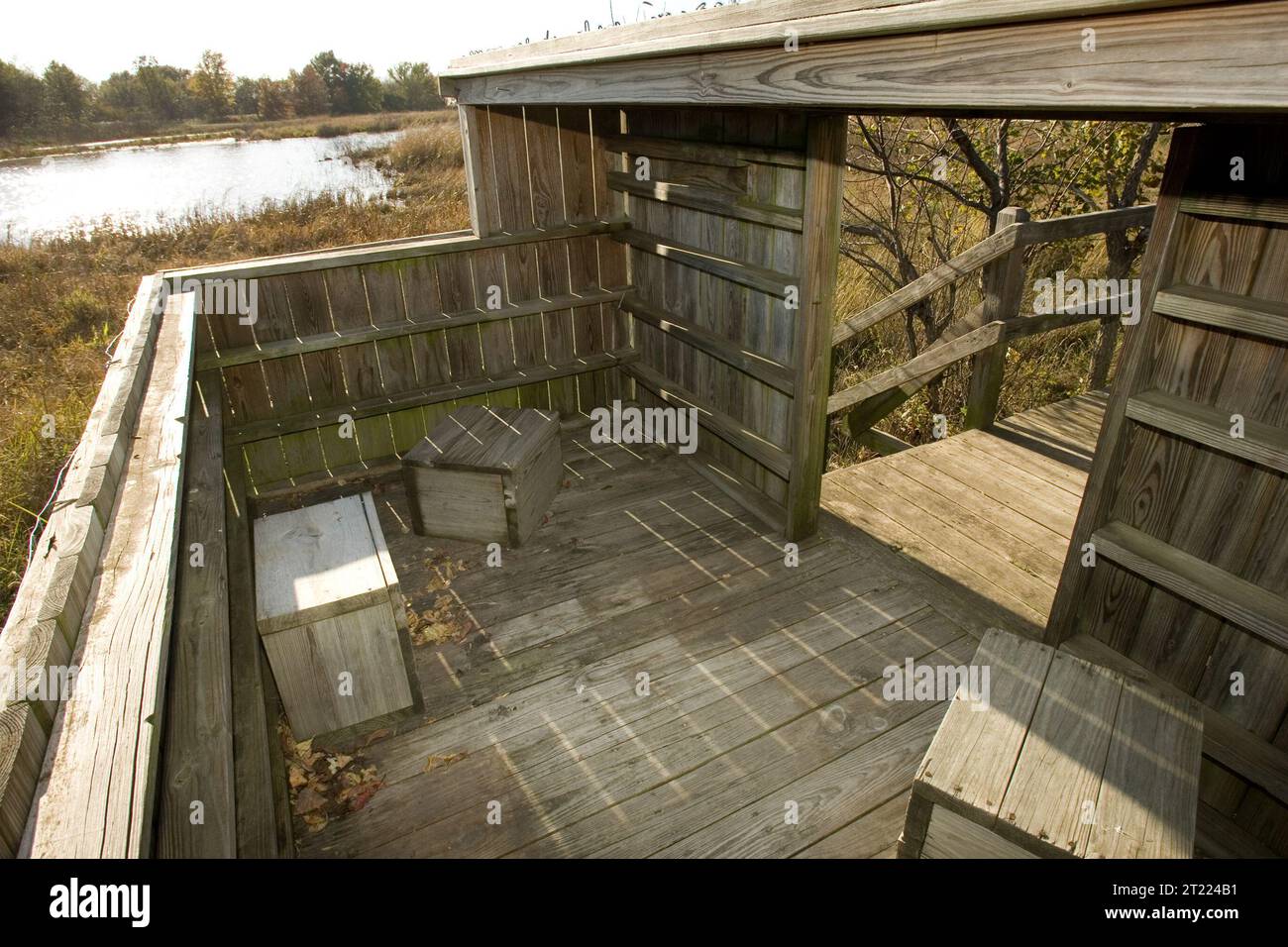 View inside wooden structure used for wildlife observation and as duck ...