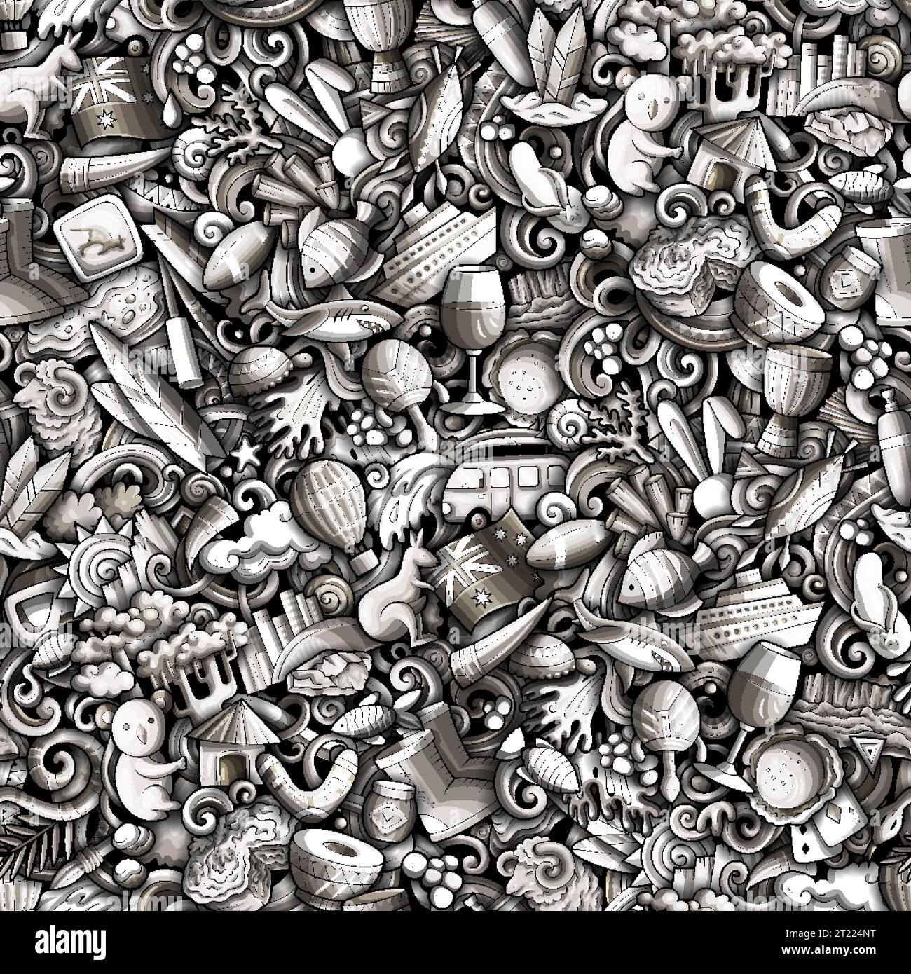 Cartoon doodles Australia seamless pattern. Backdrop with Australian ...