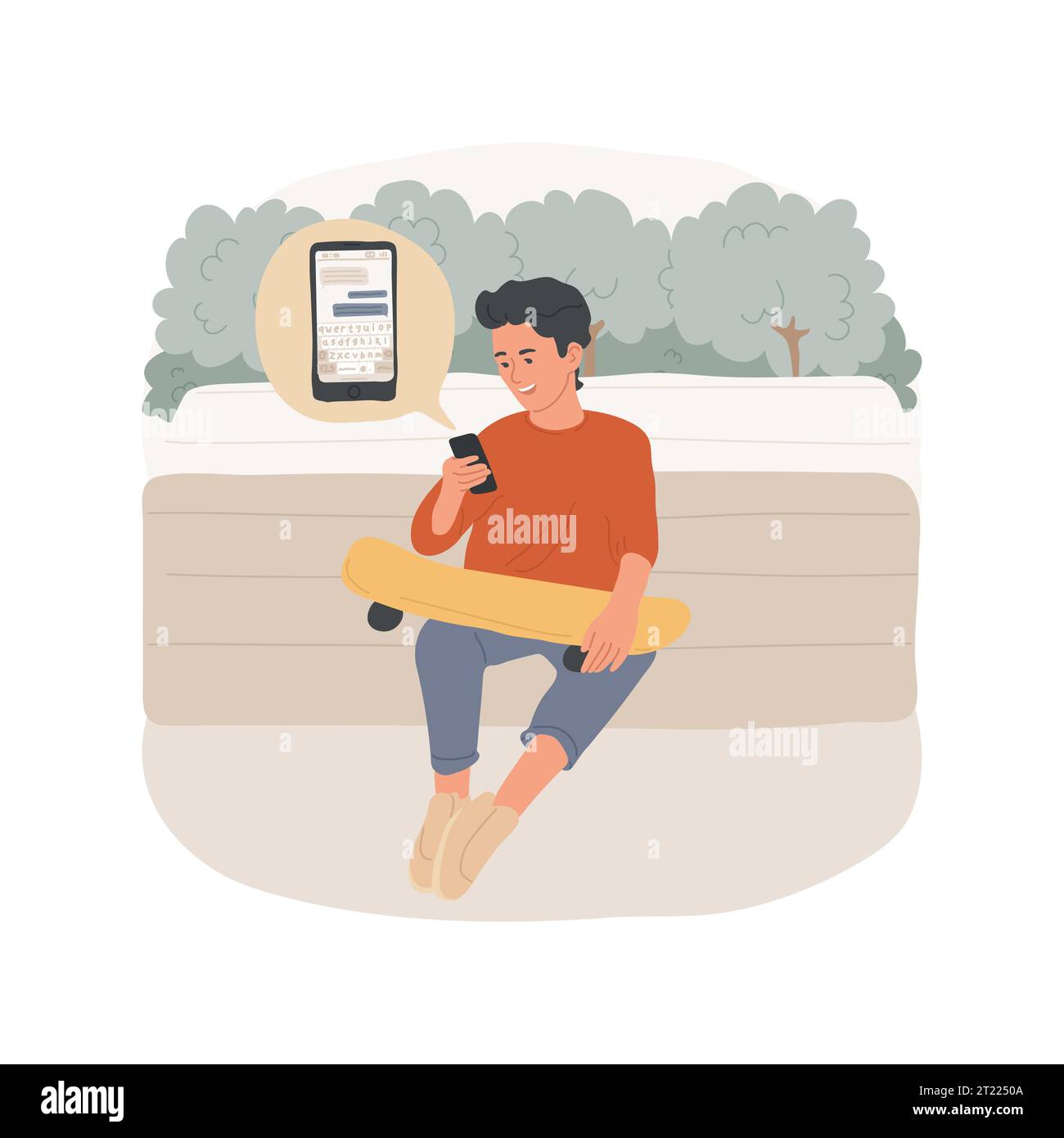 Getting message isolated cartoon vector illustration. Teen boy sitting ...