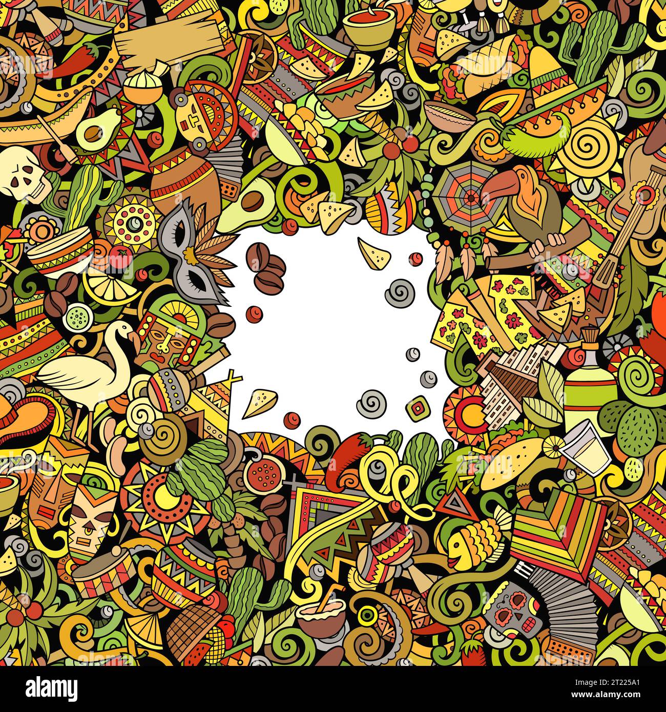 Latin America cartoon vector frame. Colorful detailed border with lot ...