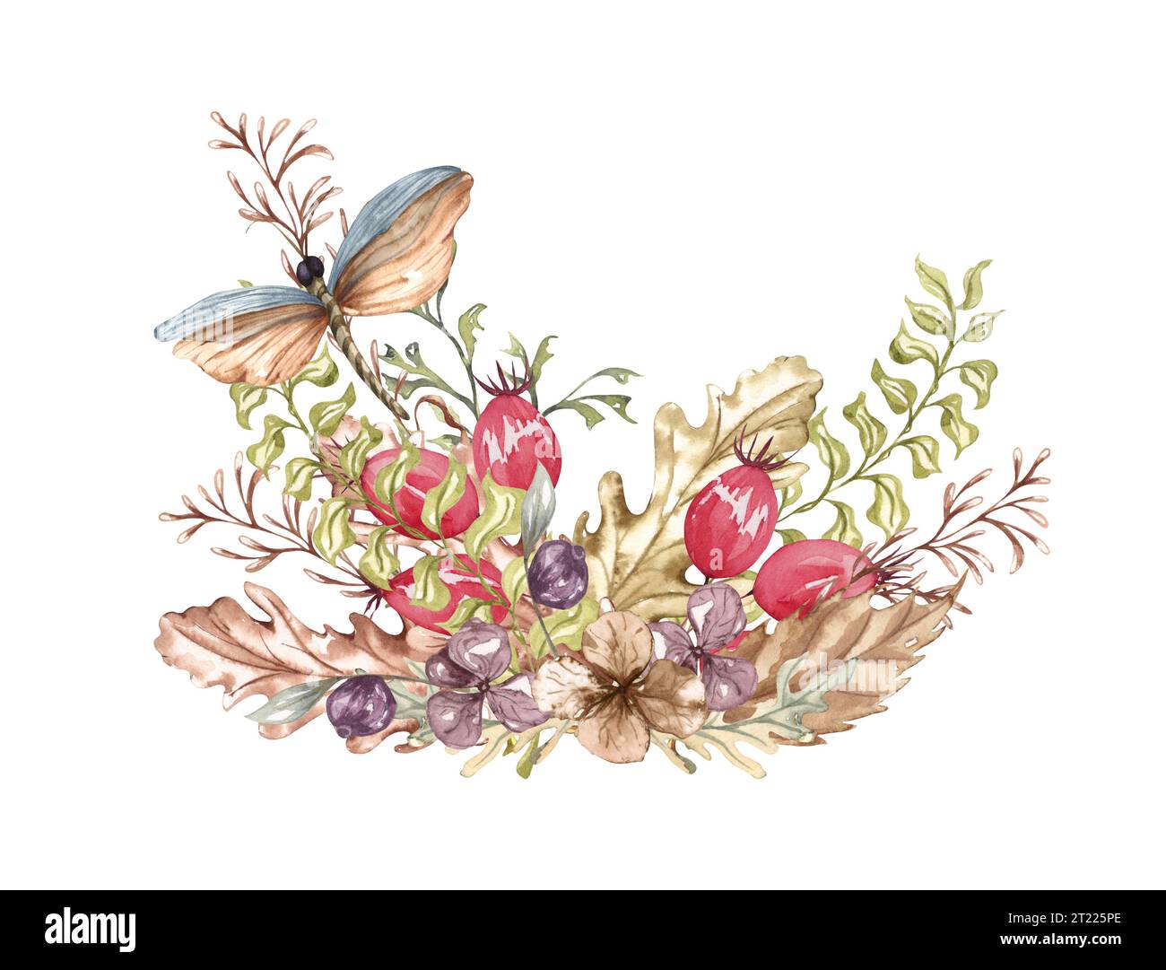 Watercolor autumn composition in vintage style. Hand painted autumn ...