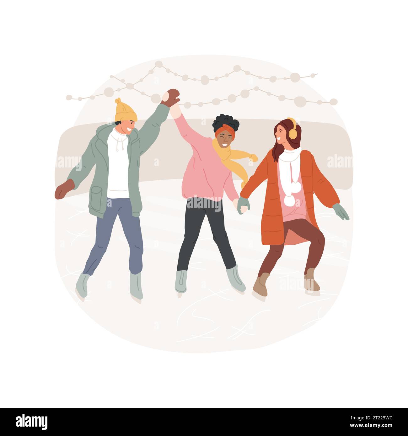 Holiday ice rink isolated cartoon vector illustration. Group of teens ...