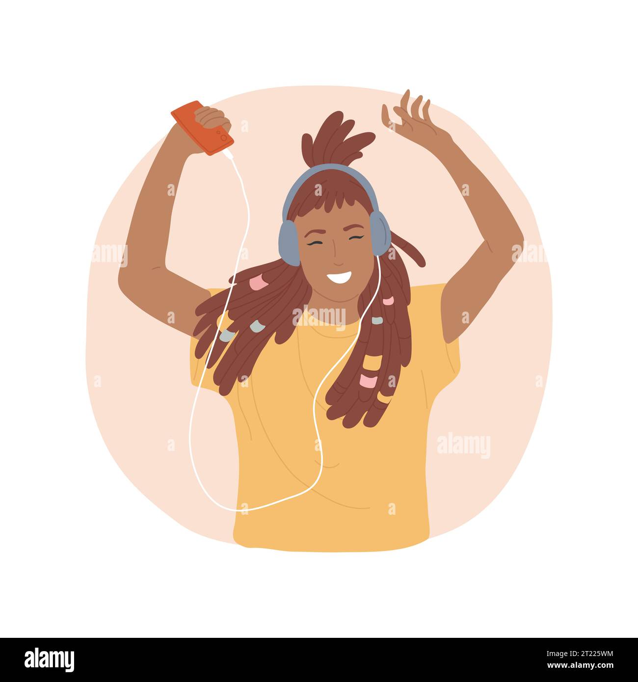 Relaxing isolated cartoon vector illustration. Dreamy girl listening ...