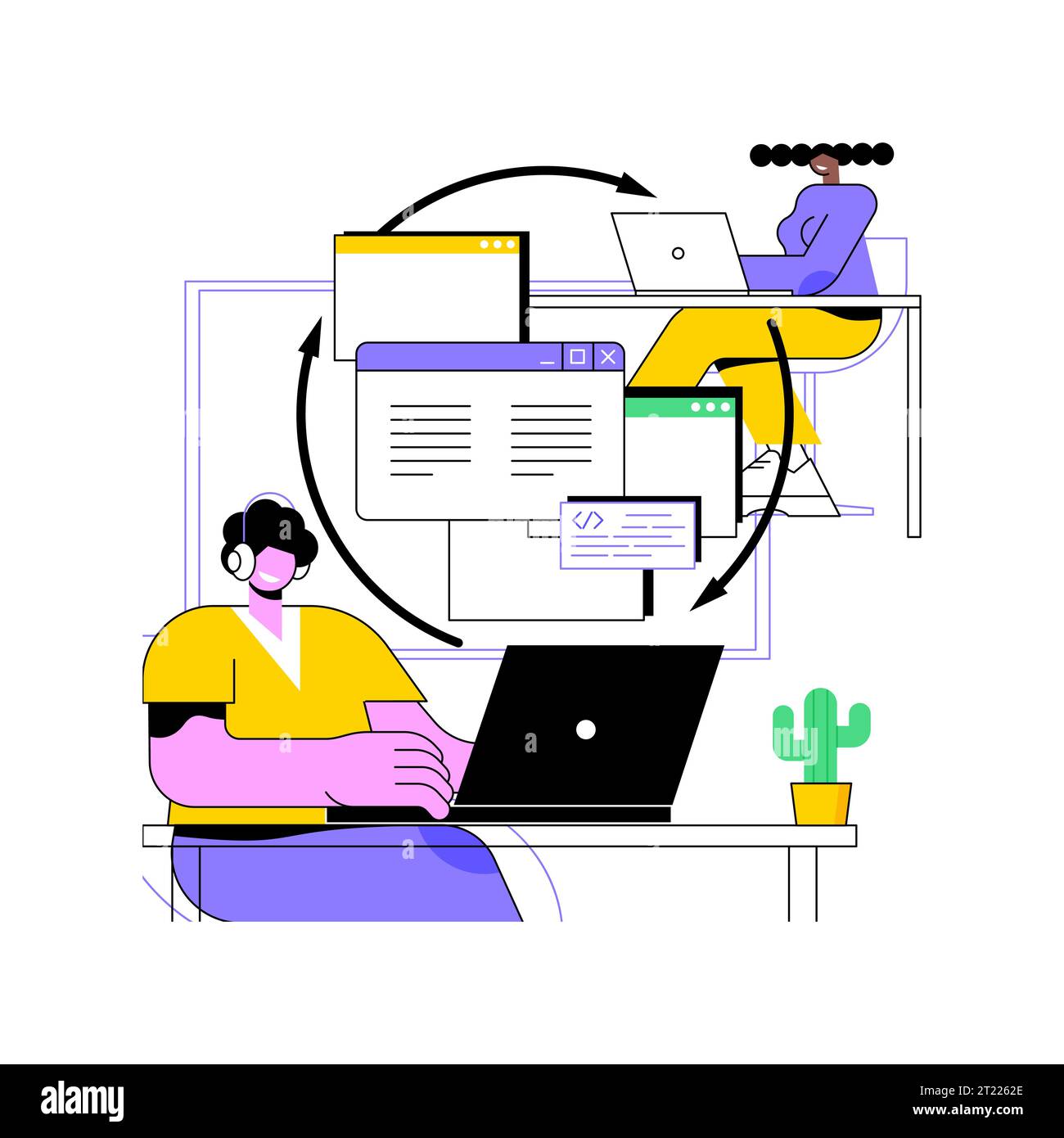 Screen sharing isolated cartoon vector illustrations. Diverse people ...