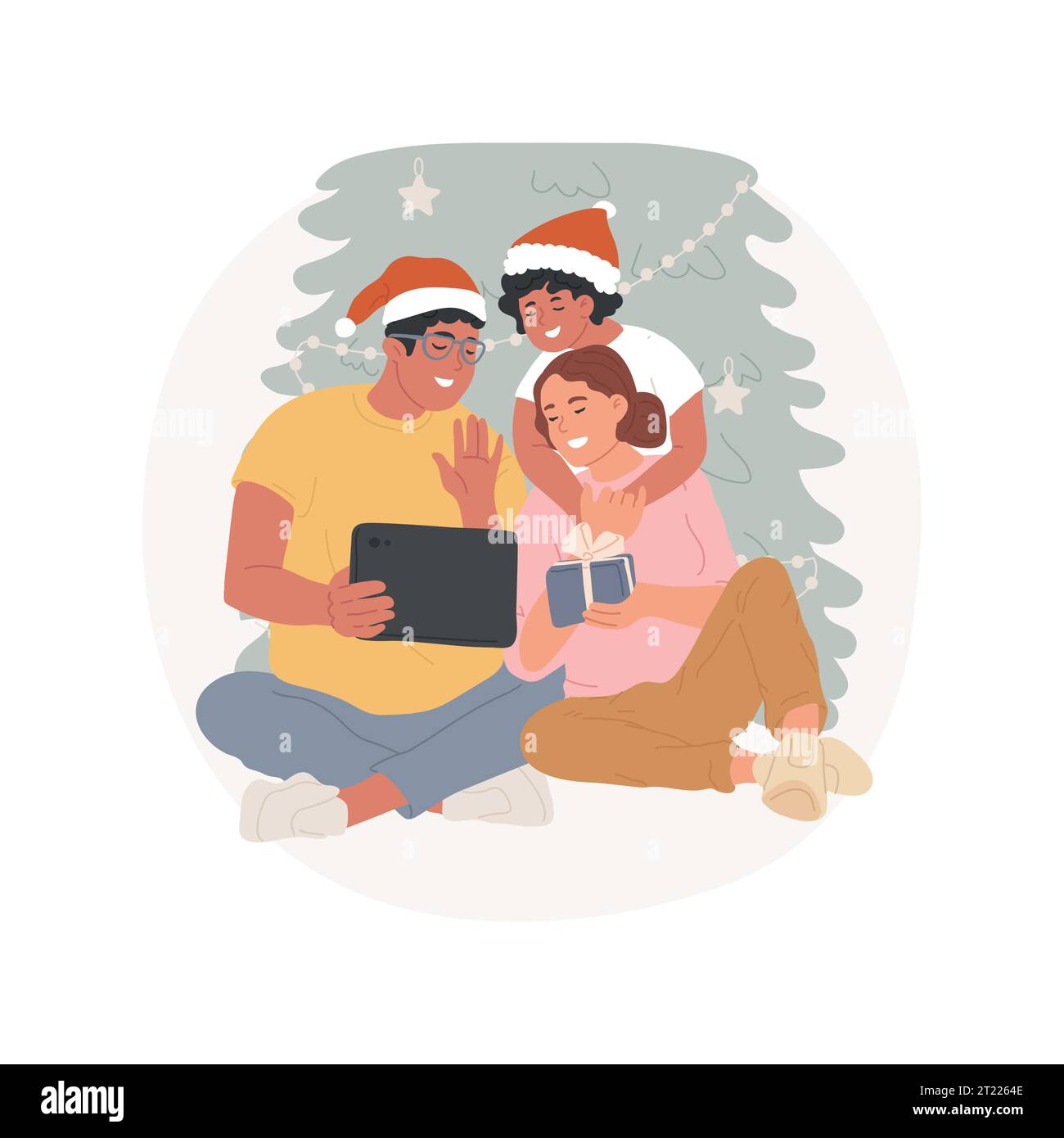 Sending greetings isolated cartoon vector illustration. Family gathered ...