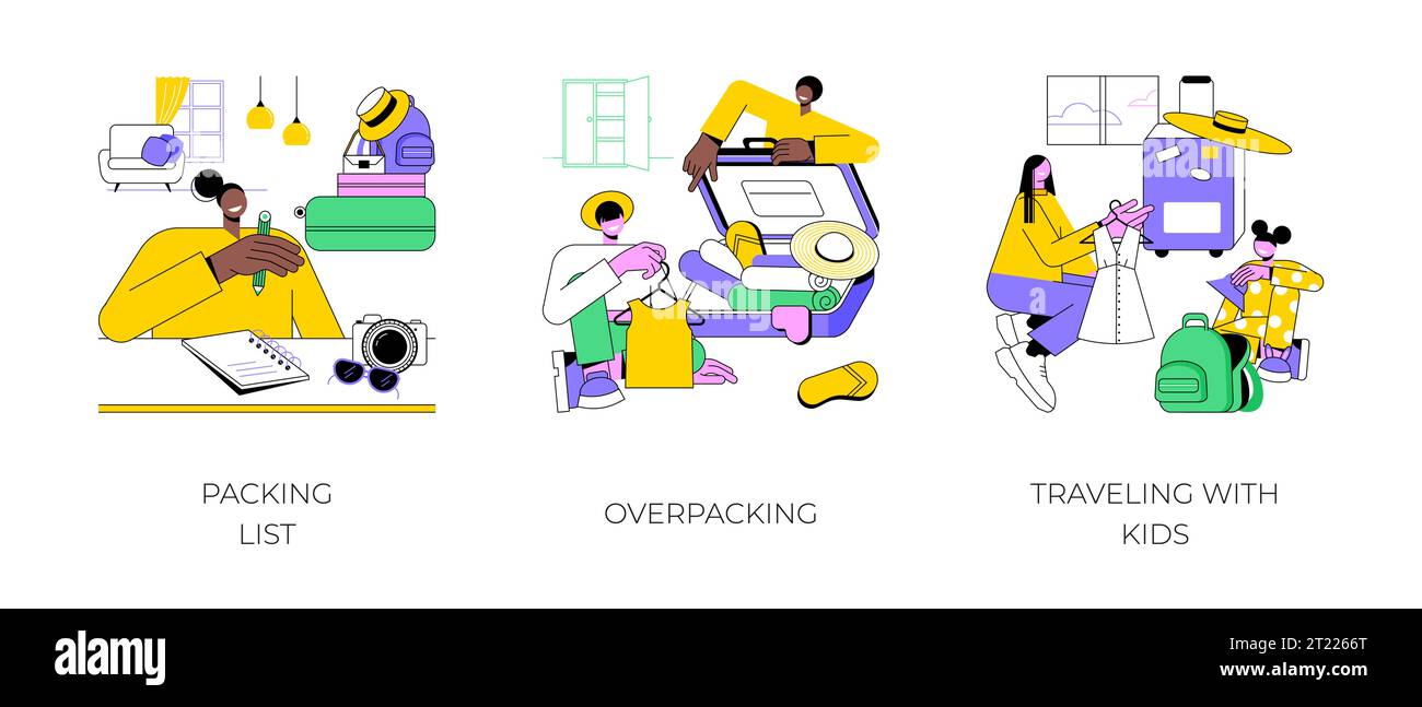 Packing for vacation isolated cartoon vector illustrations set. Woman ...