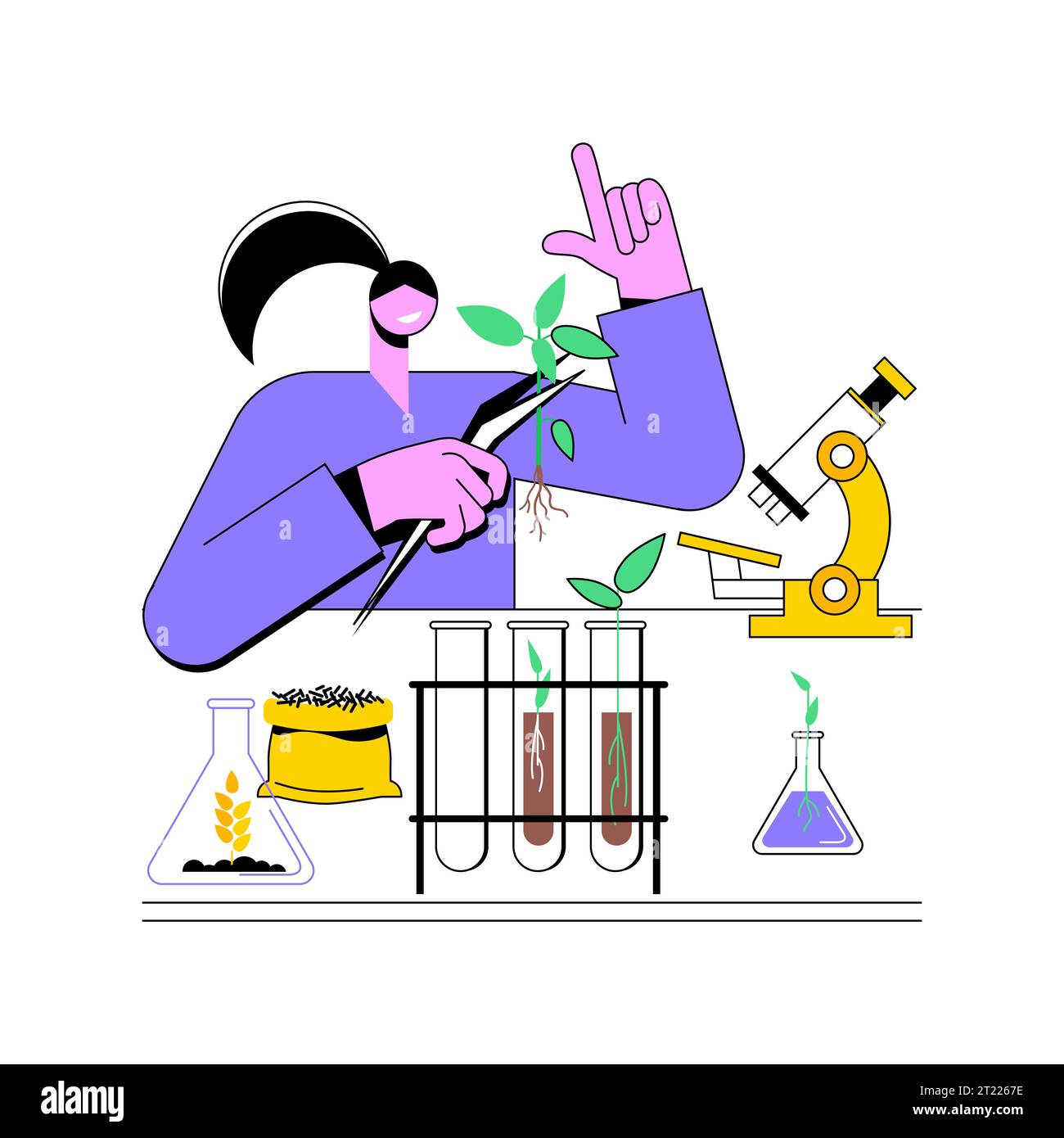 Plant breeding isolated cartoon vector illustrations. Farmer deals with ...