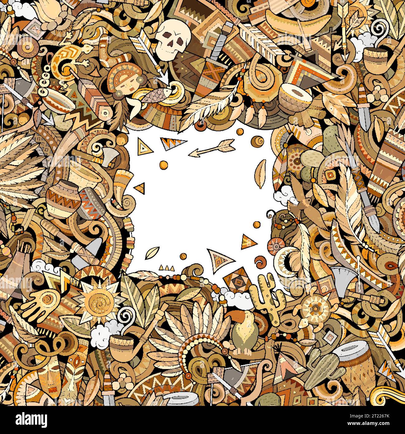 Native American hand drawn vector doodles frame. Tribal border design ...