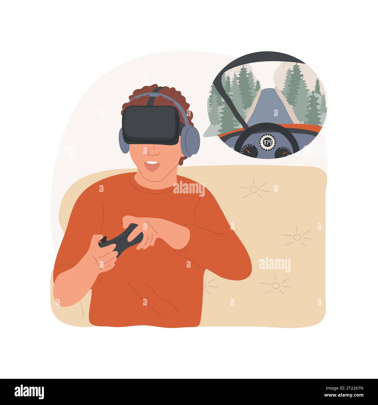 Racing isolated cartoon vector illustration. Happy teenage boy with VR ...