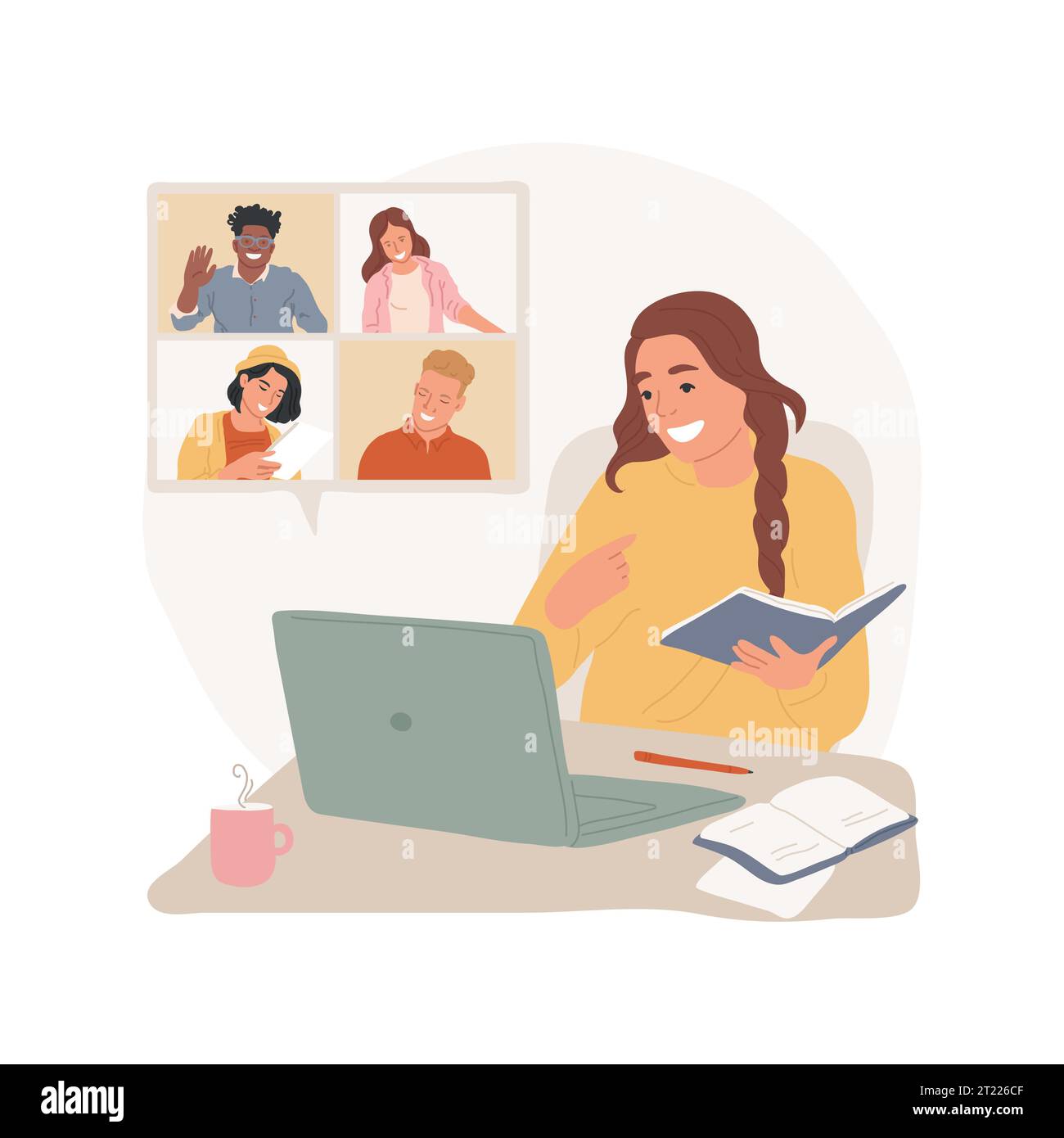 Online calling isolated cartoon vector illustration. Smiling teen girl ...