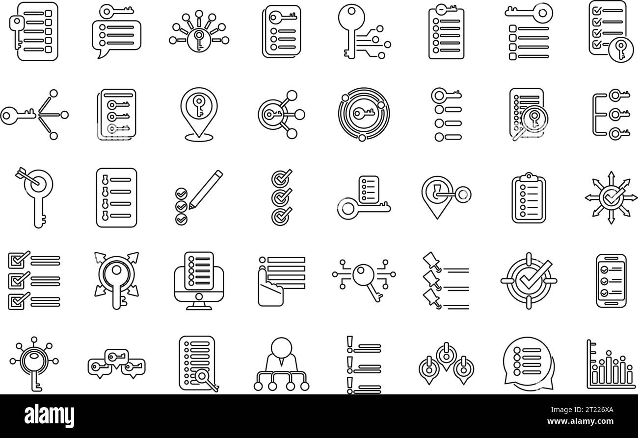 Key points icons set outline vector. Path process. Escape find choice ... Key points icons set outline vector. Path process. Escape find choice ...