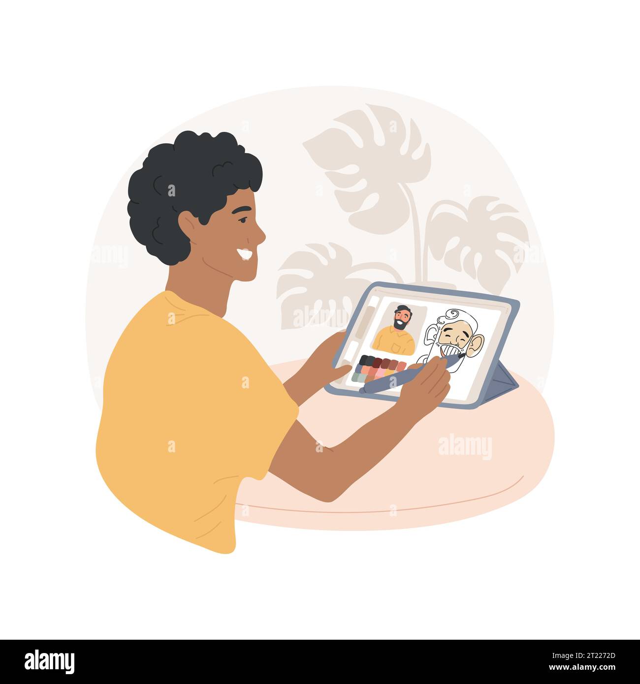 Drawing app isolated cartoon vector illustration. Teen holding tablet ...