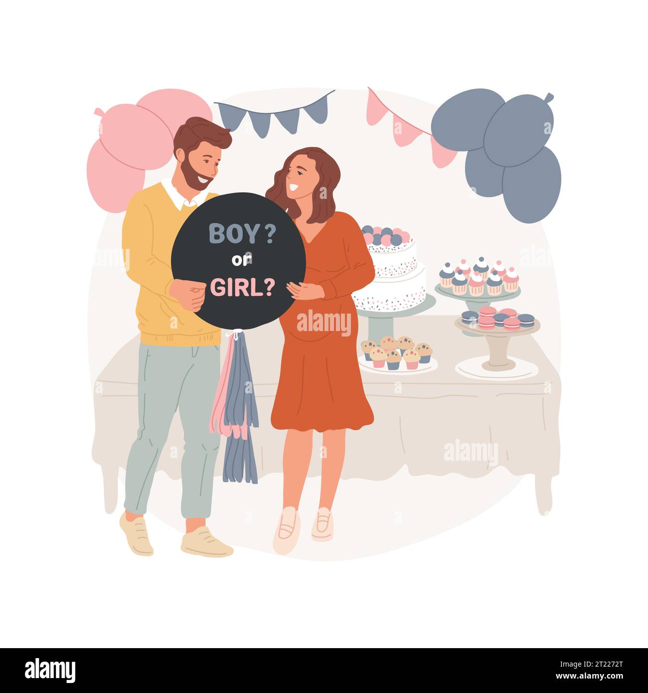 Gender reveal party isolated cartoon vector illustration. Pregnant ...