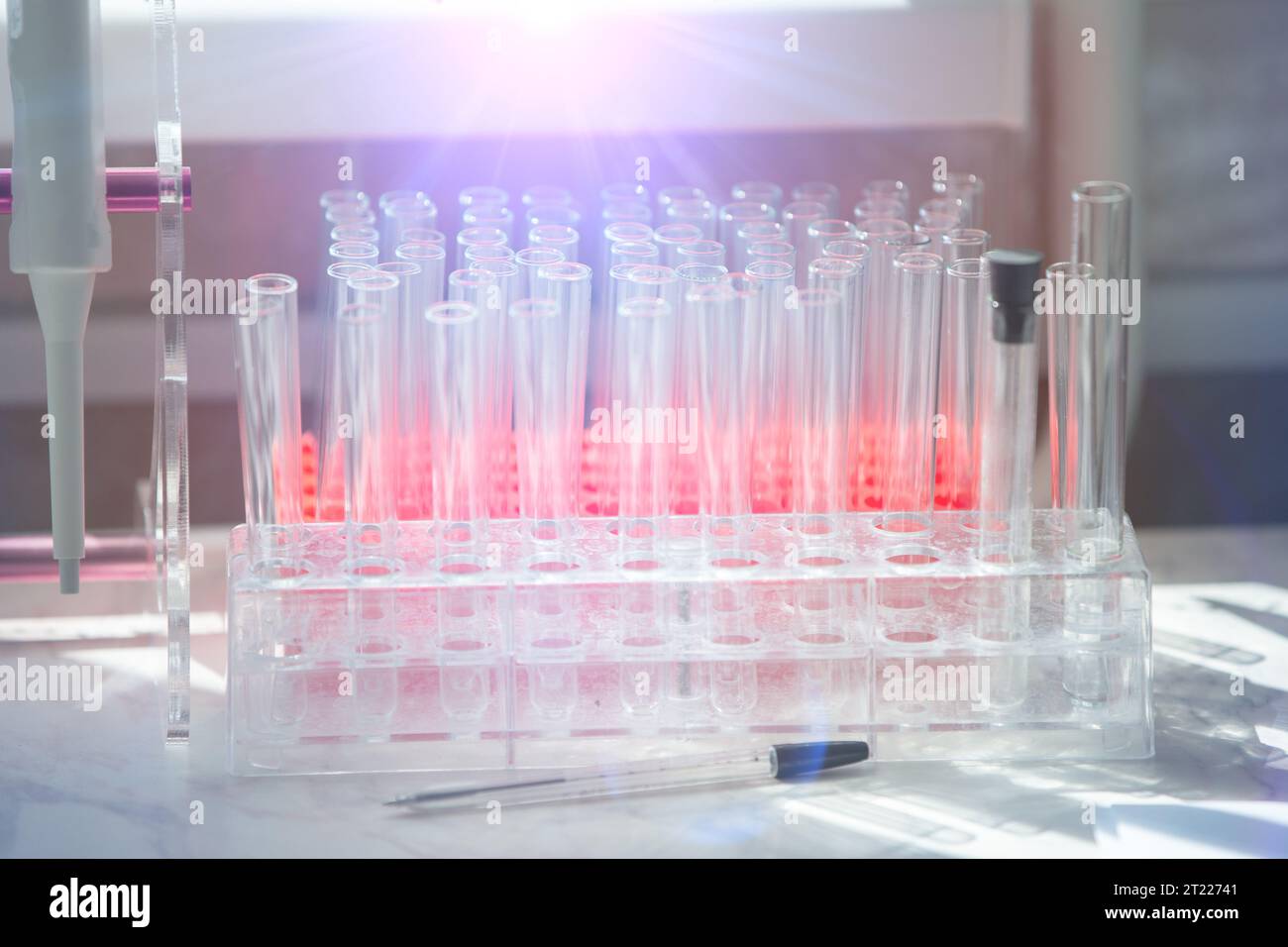 Medical test tubes in blue lighting.Laboratory with test tubes Stock ...