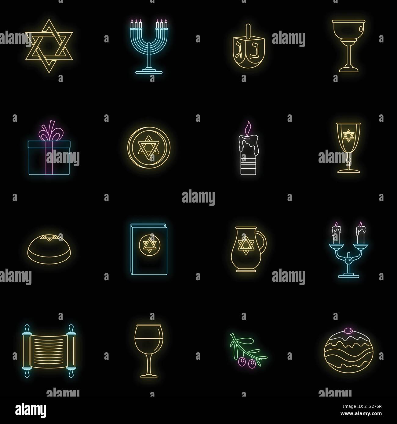 Chanukah jewish holiday icons set. Outline illustration of 16 chanukah ...