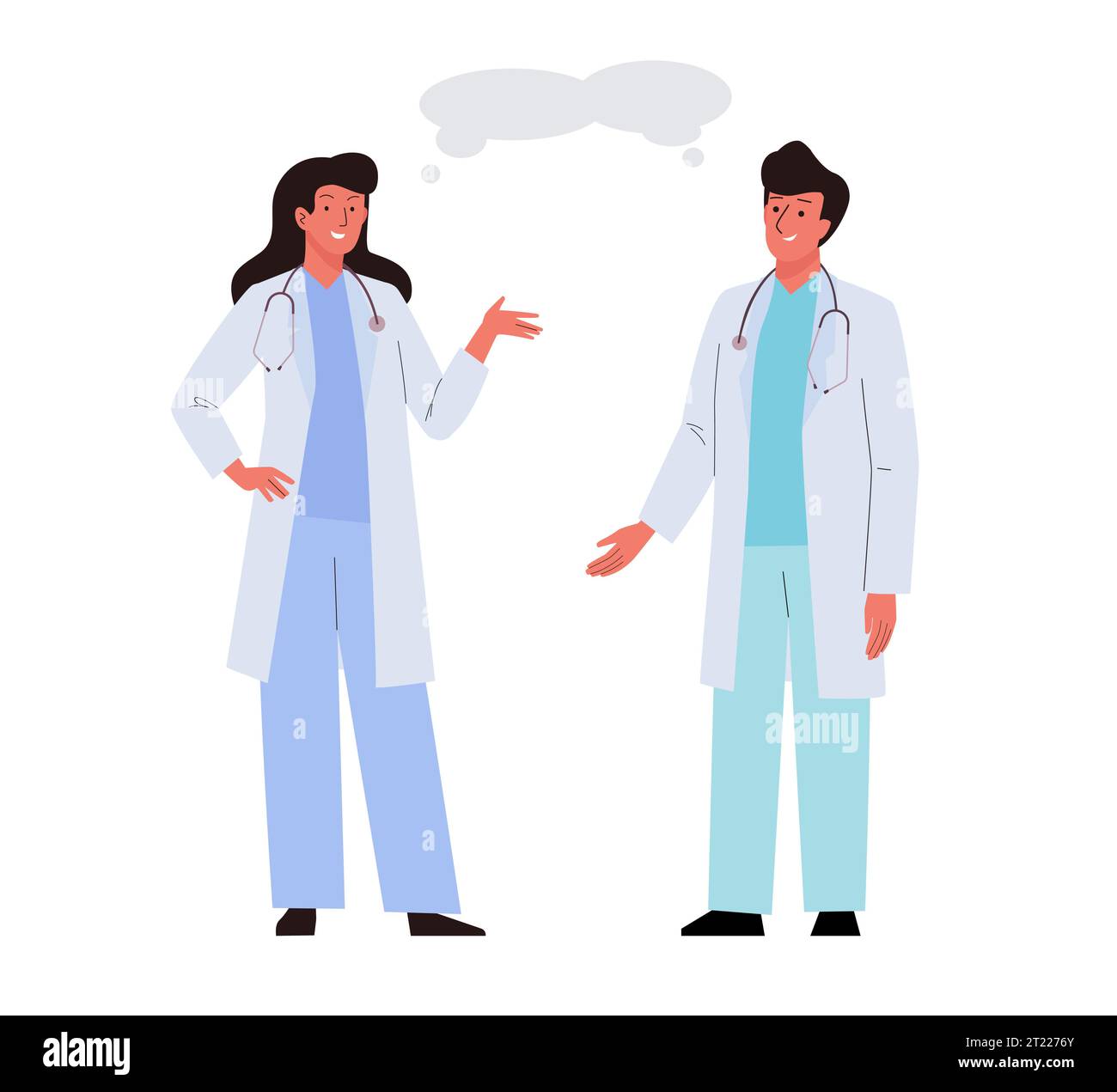 Two doctors in white uniform talk about medicine. Medical workers ...
