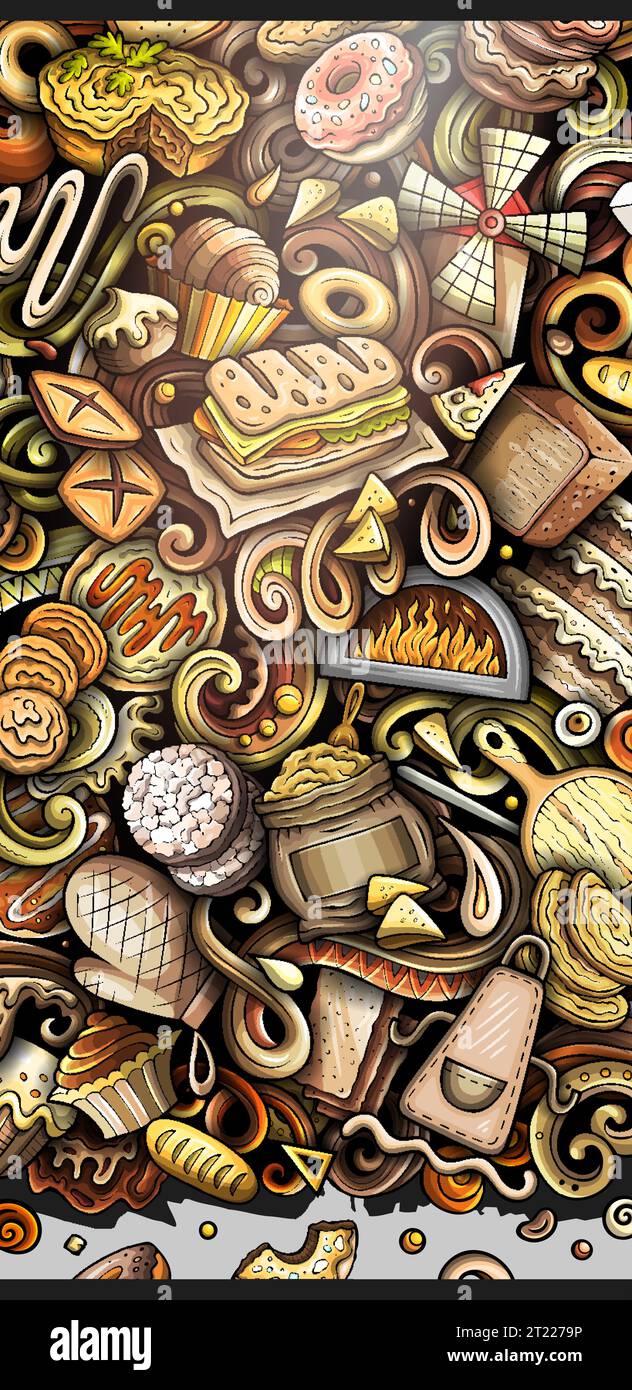 Cartoon vector doodle Bakery banner background. Funny Bakehouse ...