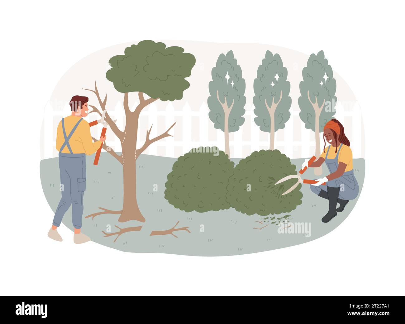Cutting trees and shrubs isolated concept vector illustration ...