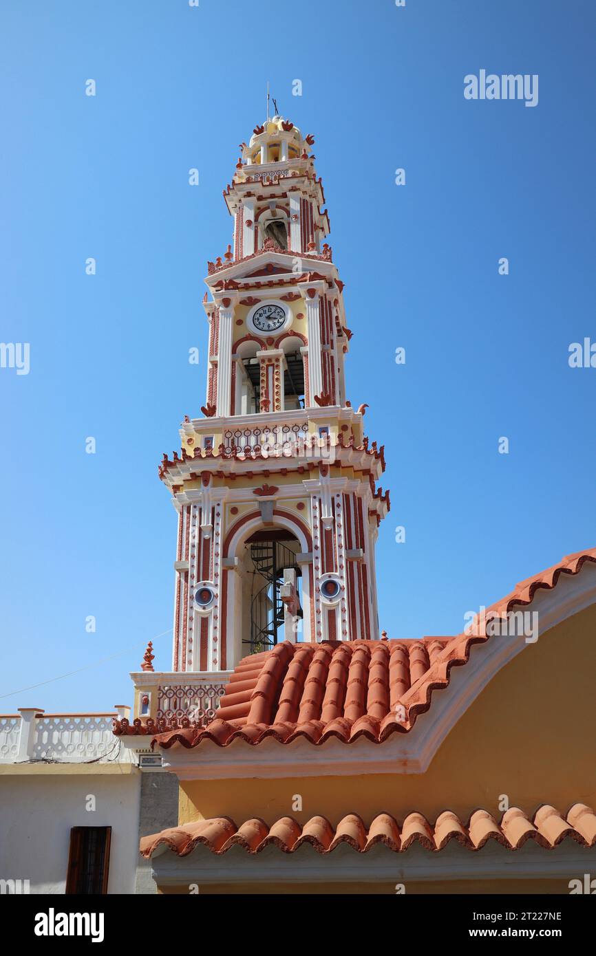 The monastery Panormitis is a large Venetian styled building with one ...