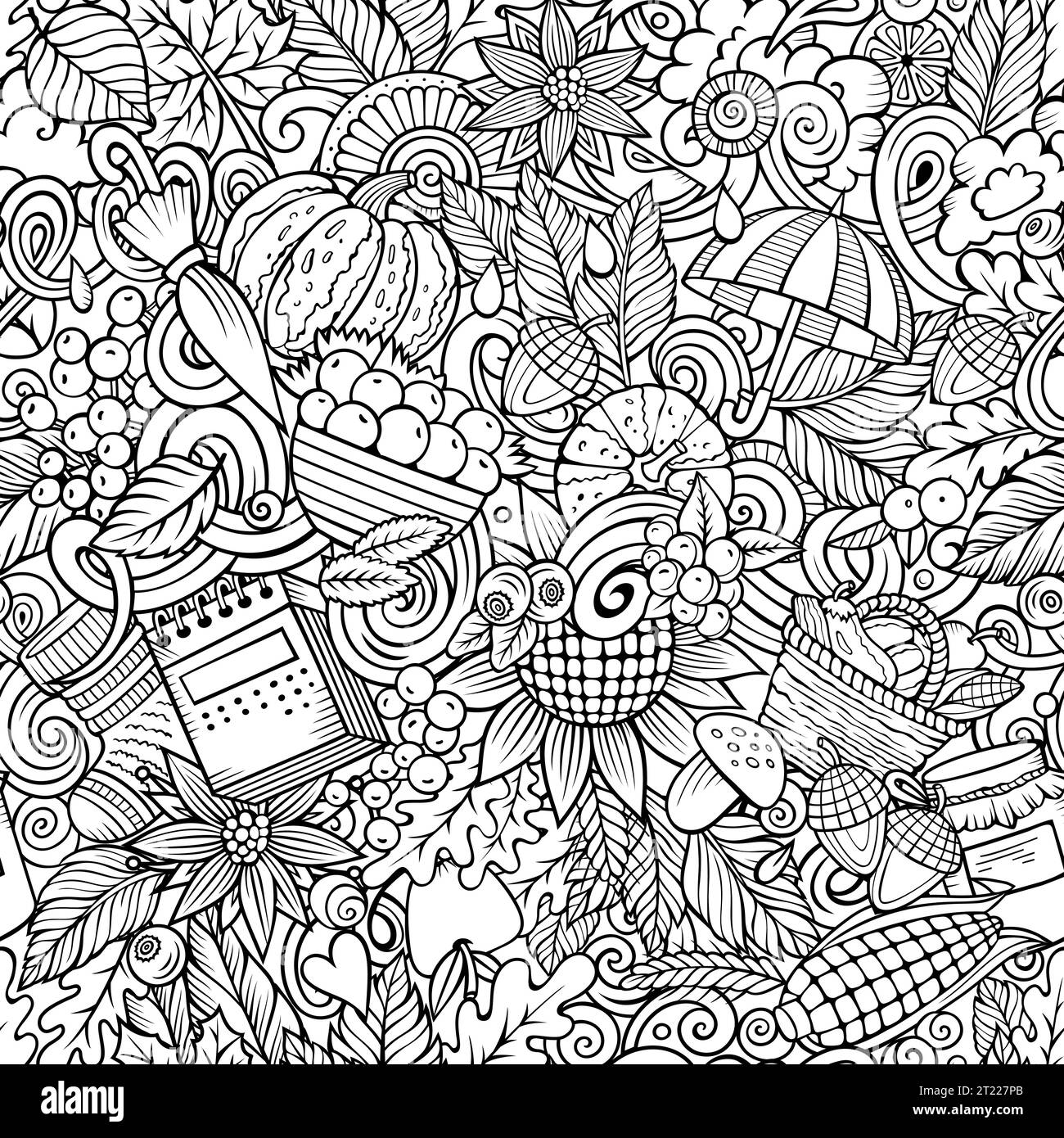 Cartoon doodles Autumn seamless pattern Stock Vector Image & Art - Alamy