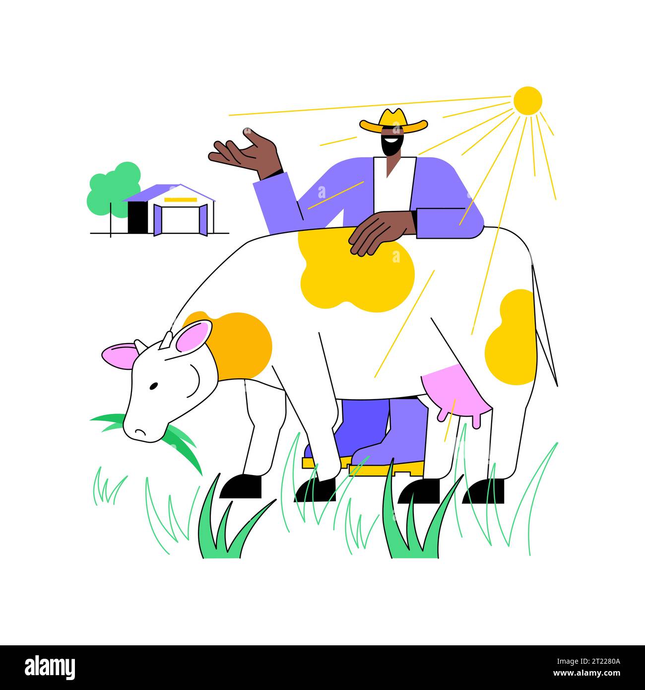 Pastures isolated cartoon vector illustrations. Livestock eating grass ...