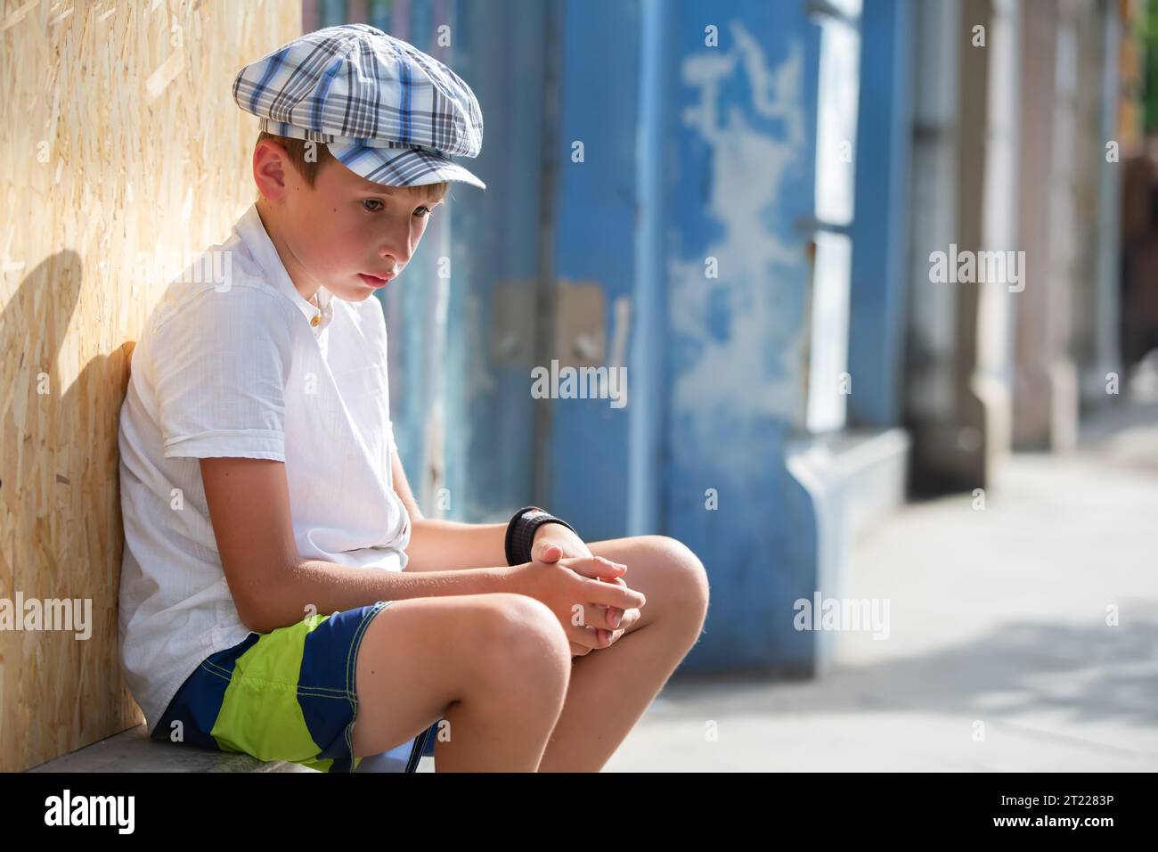Sad pensive little boy outdoors. Psychological portrait of a pensive ...