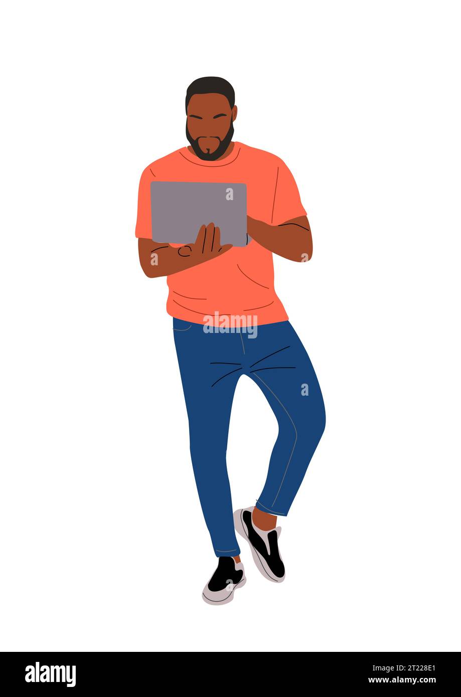 Black man working at laptop standing vector Stock Vector Image & Art ...