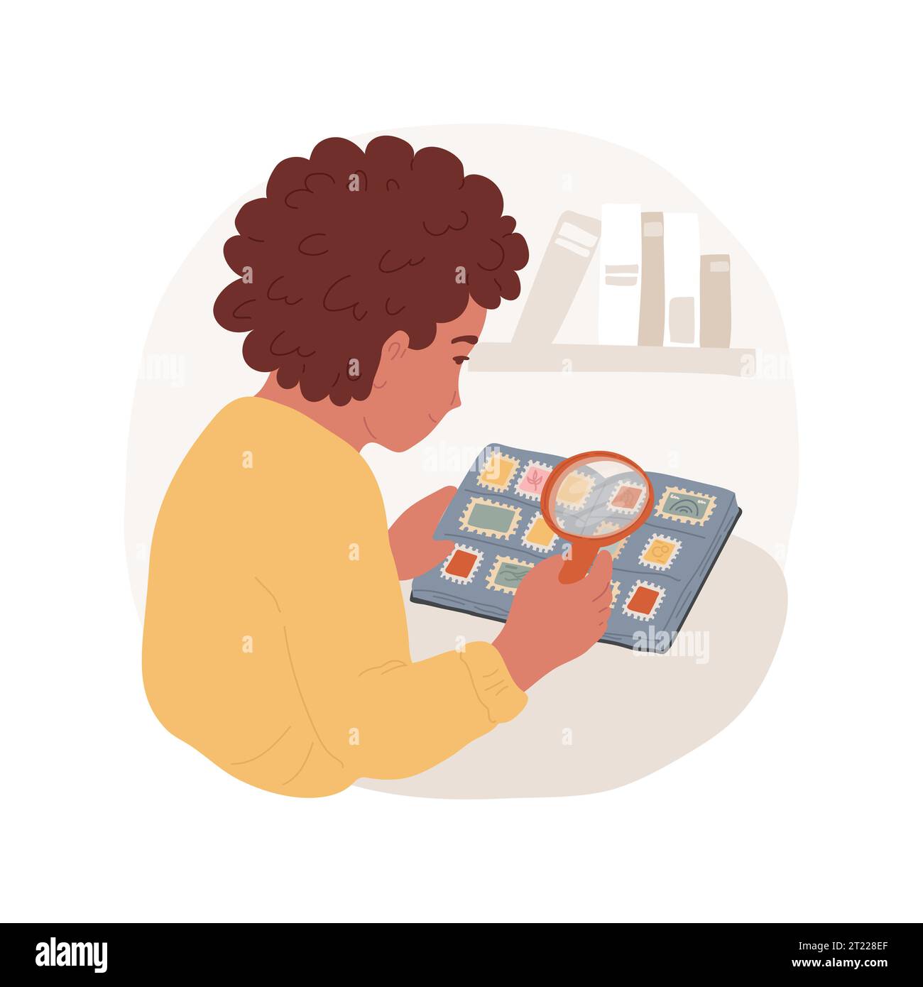 Stamps isolated cartoon vector illustration. Boy collecting rare post ...