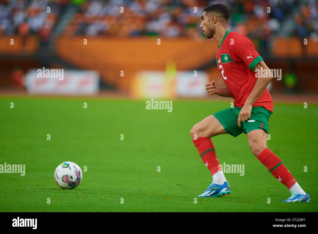 Achraf Hakimi's cross from the side during the international friendly ...