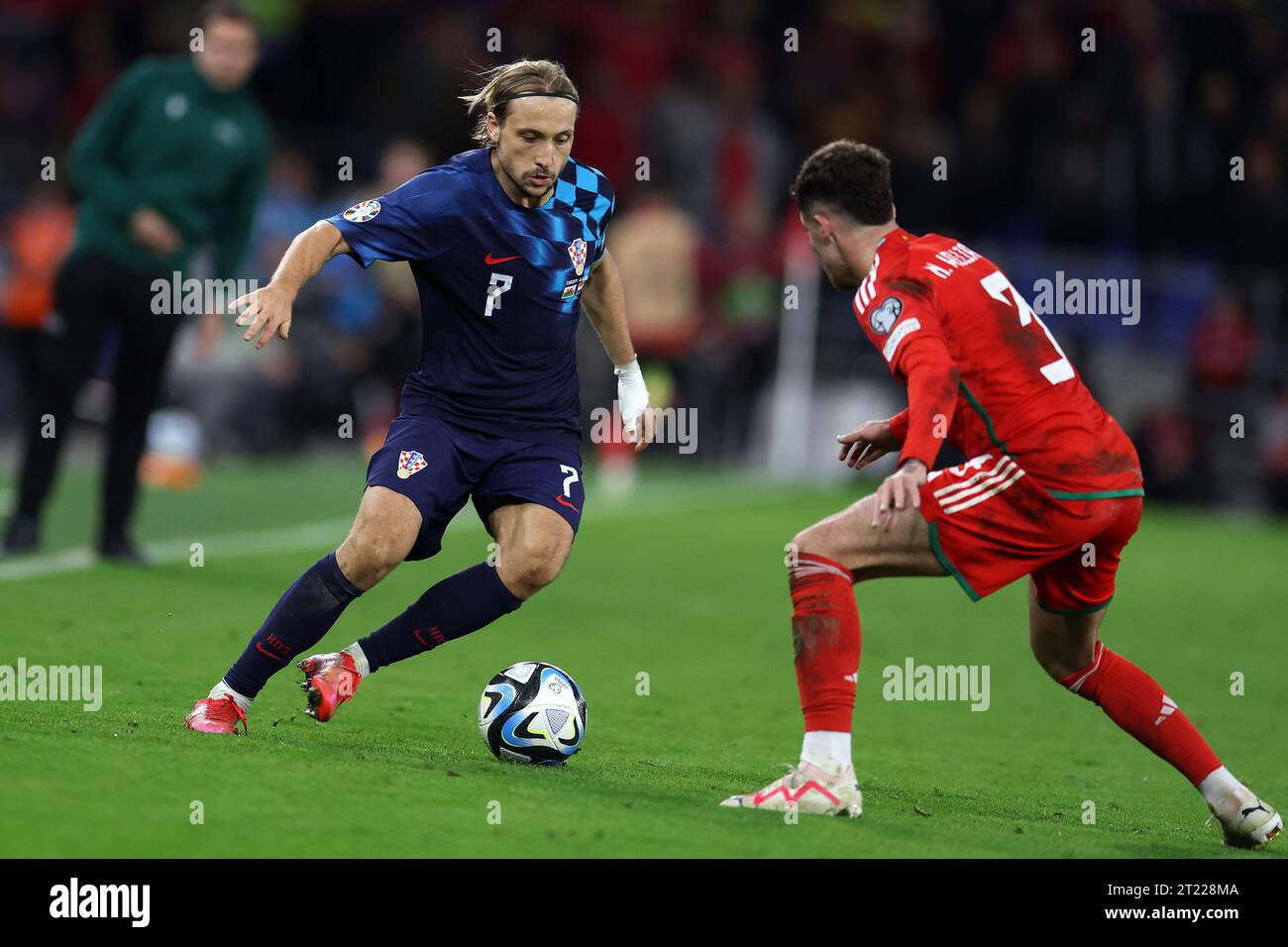 Cardiff, UK. 15th Oct, 2023. Lovro Majer of Croatia (7) in action ...