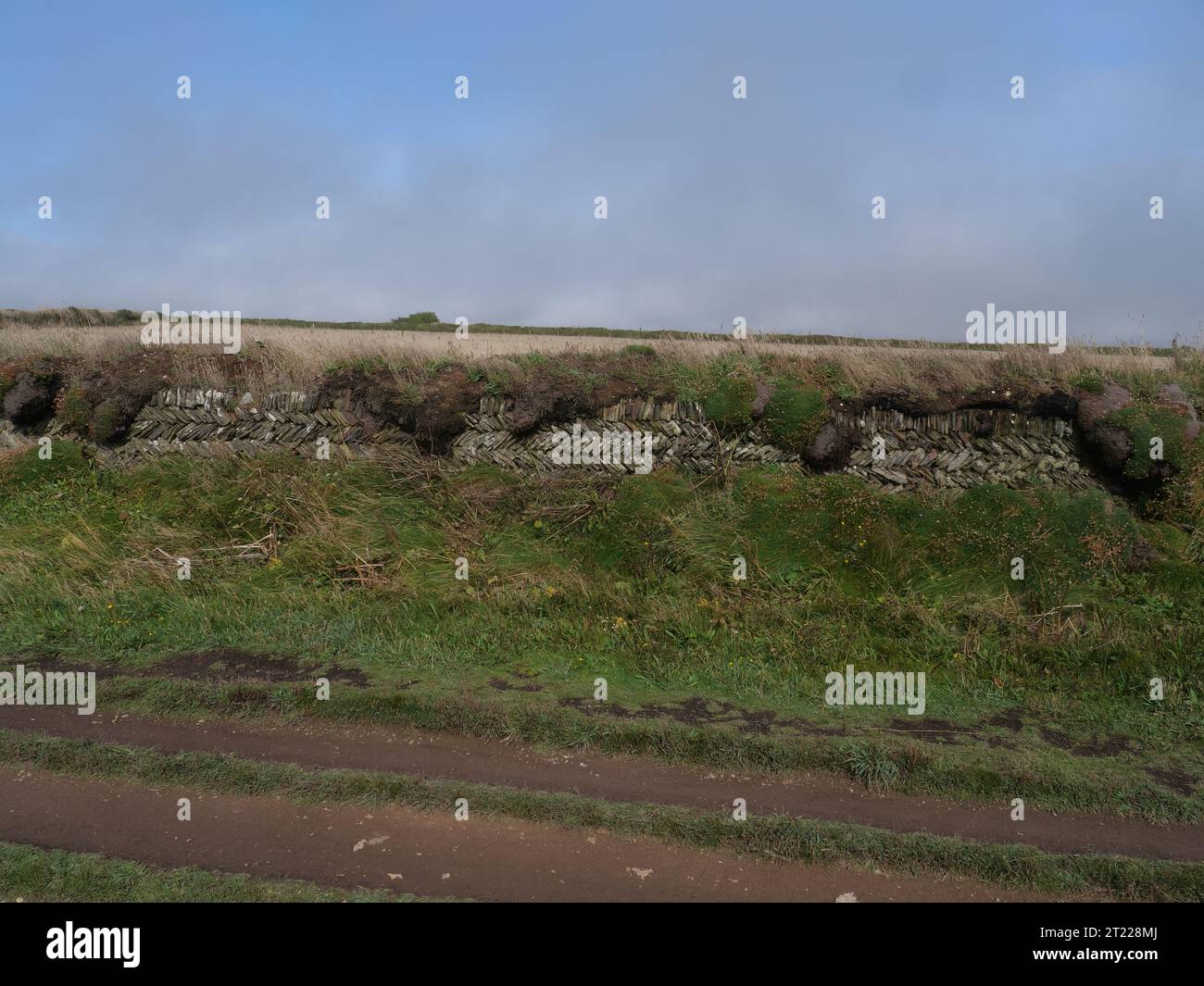 Layered Cornish stone wall at Bedruthan Steps in Cornwall England Stock ...