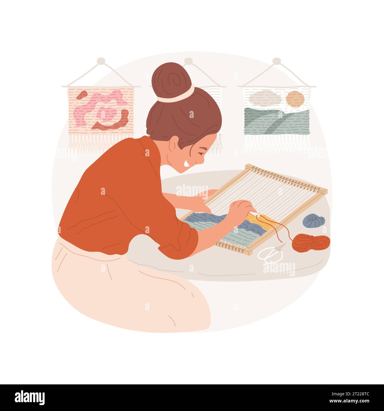 Tapestry isolated cartoon vector illustration. Young woman creating ...