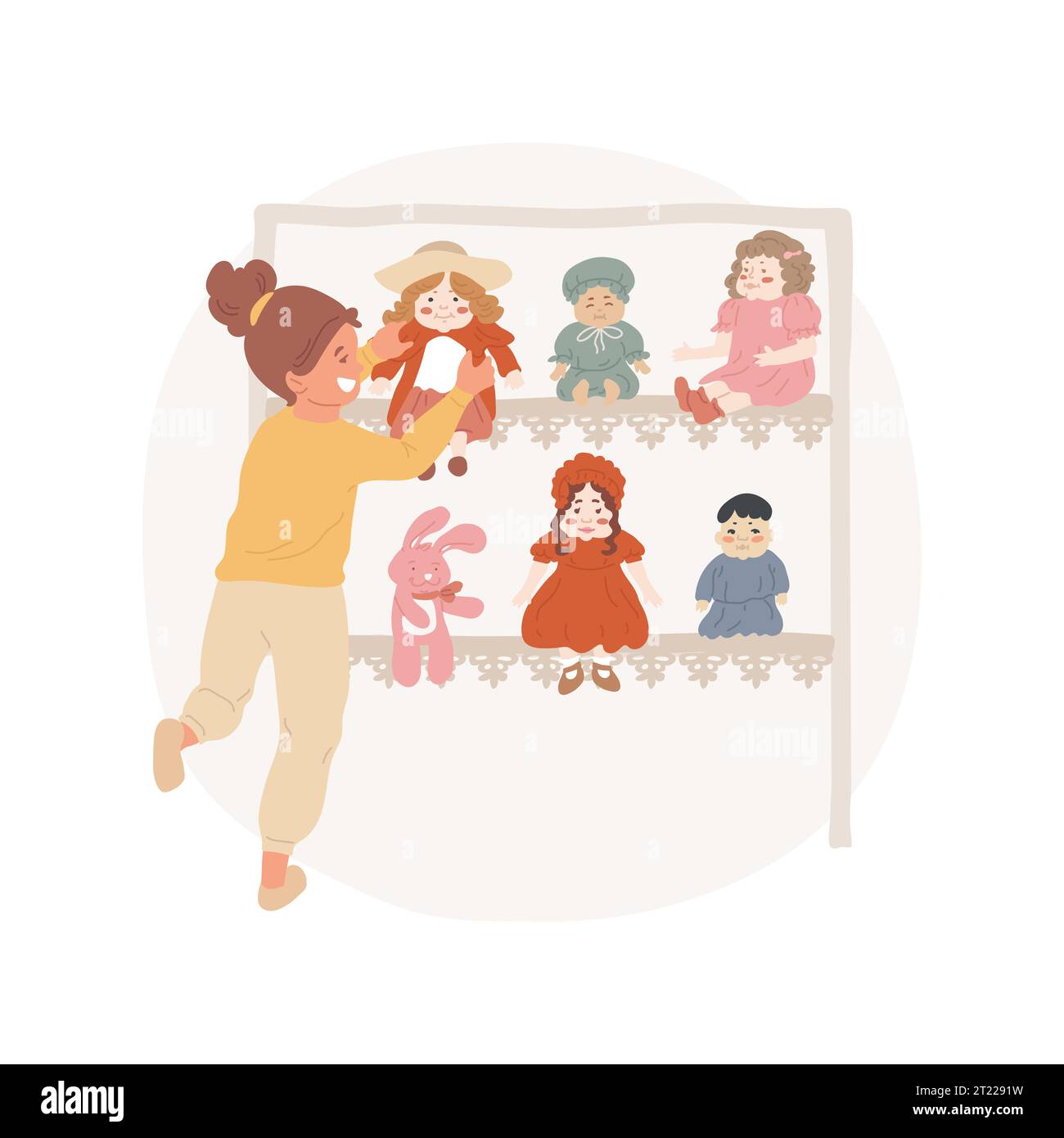 Dolls and toys isolated cartoon vector illustration. Beautiful girl ...
