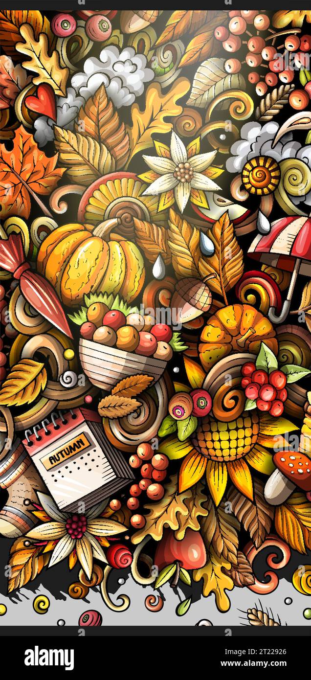 Cartoon cute colorful doodles Fall season banner Stock Vector Image ...
