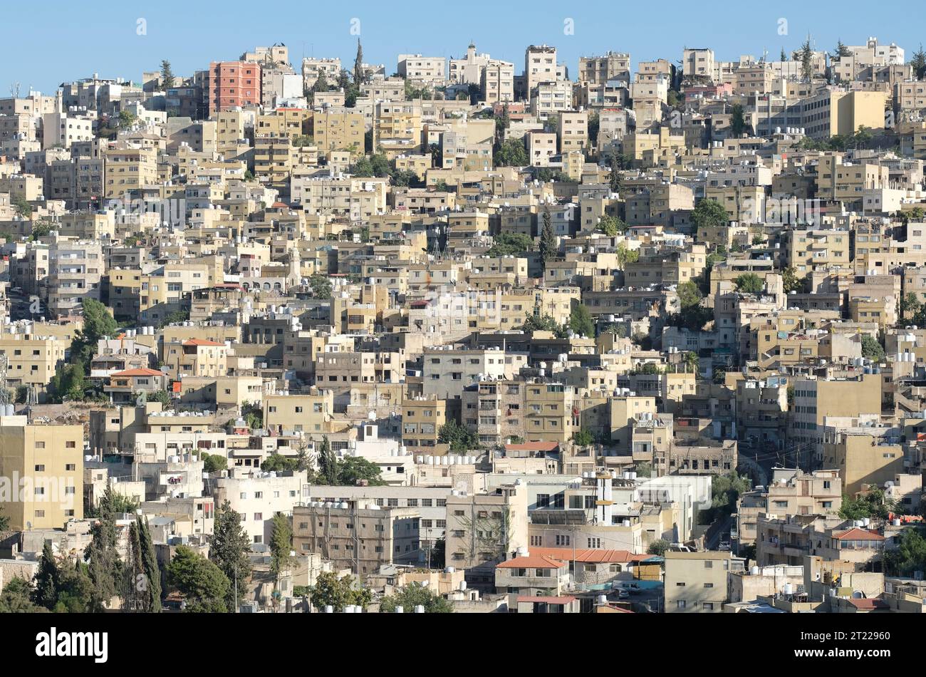 Amman Jordan view of residential housing on on the of the many hills in ...