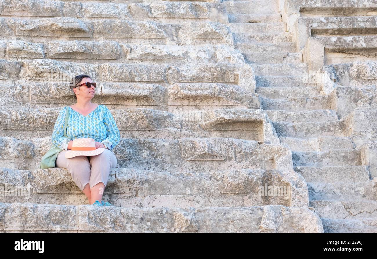 Amman Jordan visitors at the ancient Roman amphitheatre built in 2nd ...