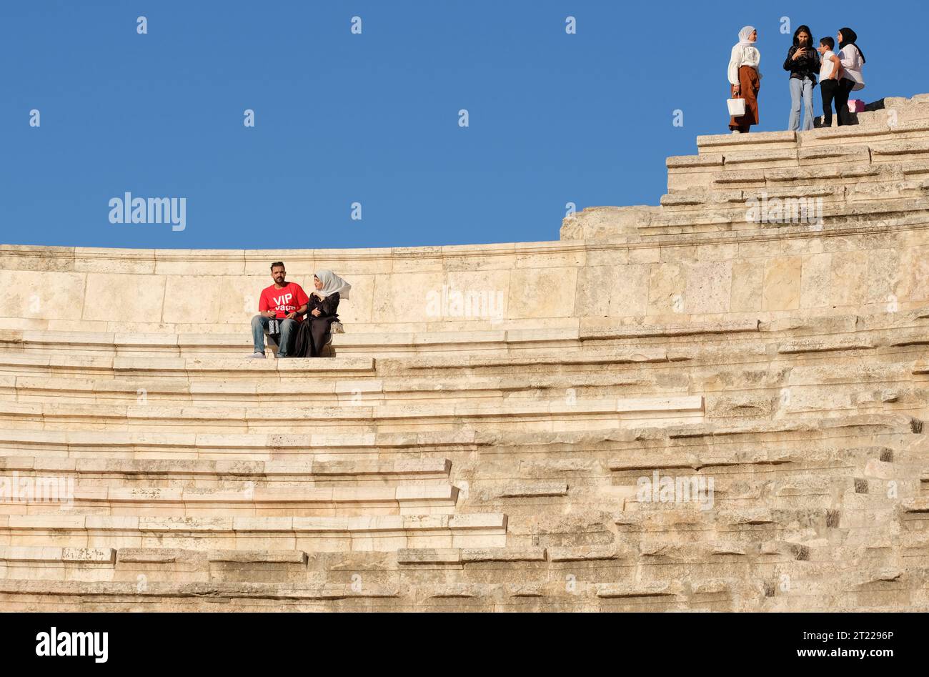 Amman Jordan visitors at the ancient Roman amphitheatre built in 2nd ...