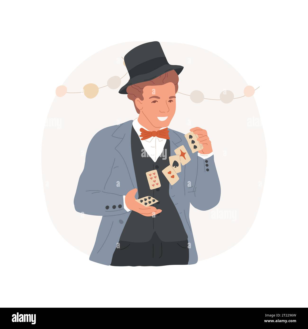 Magic isolated cartoon vector illustration. Smiling magician shows ...