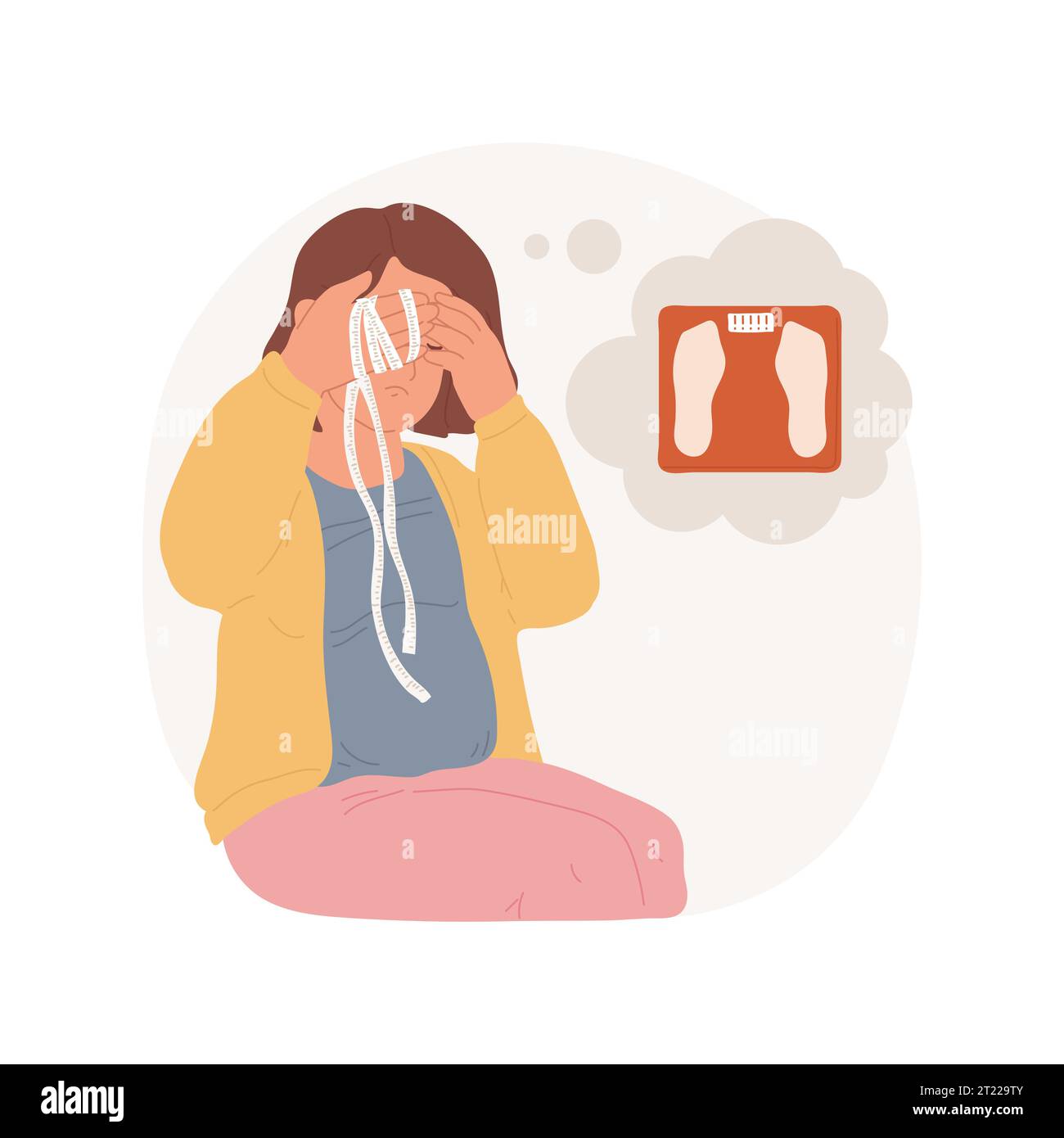 Extra weight isolated cartoon vector illustration. Sad girl worring ...