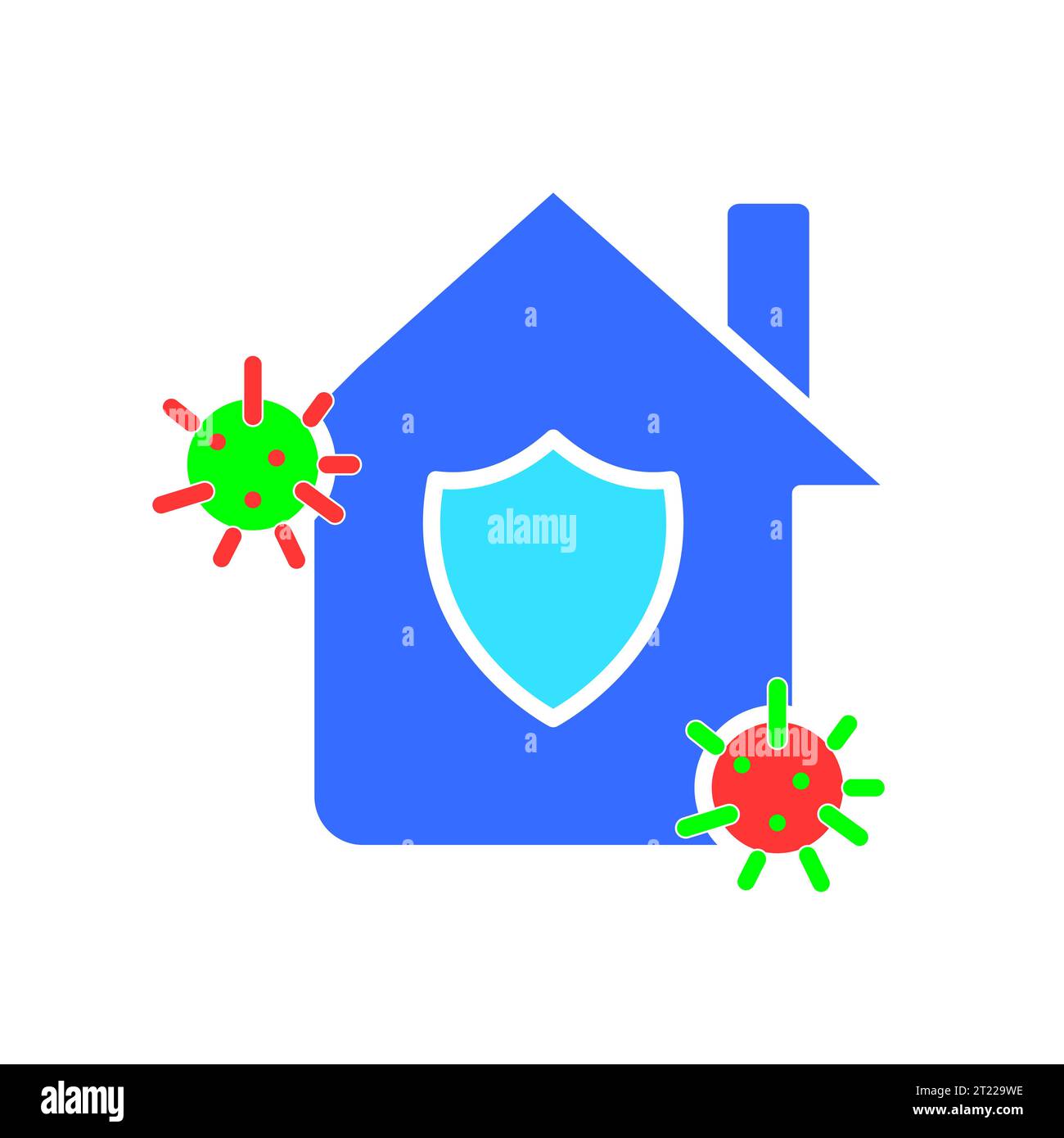 House with virus molecules line icon. Stay at home, self-isolation ...
