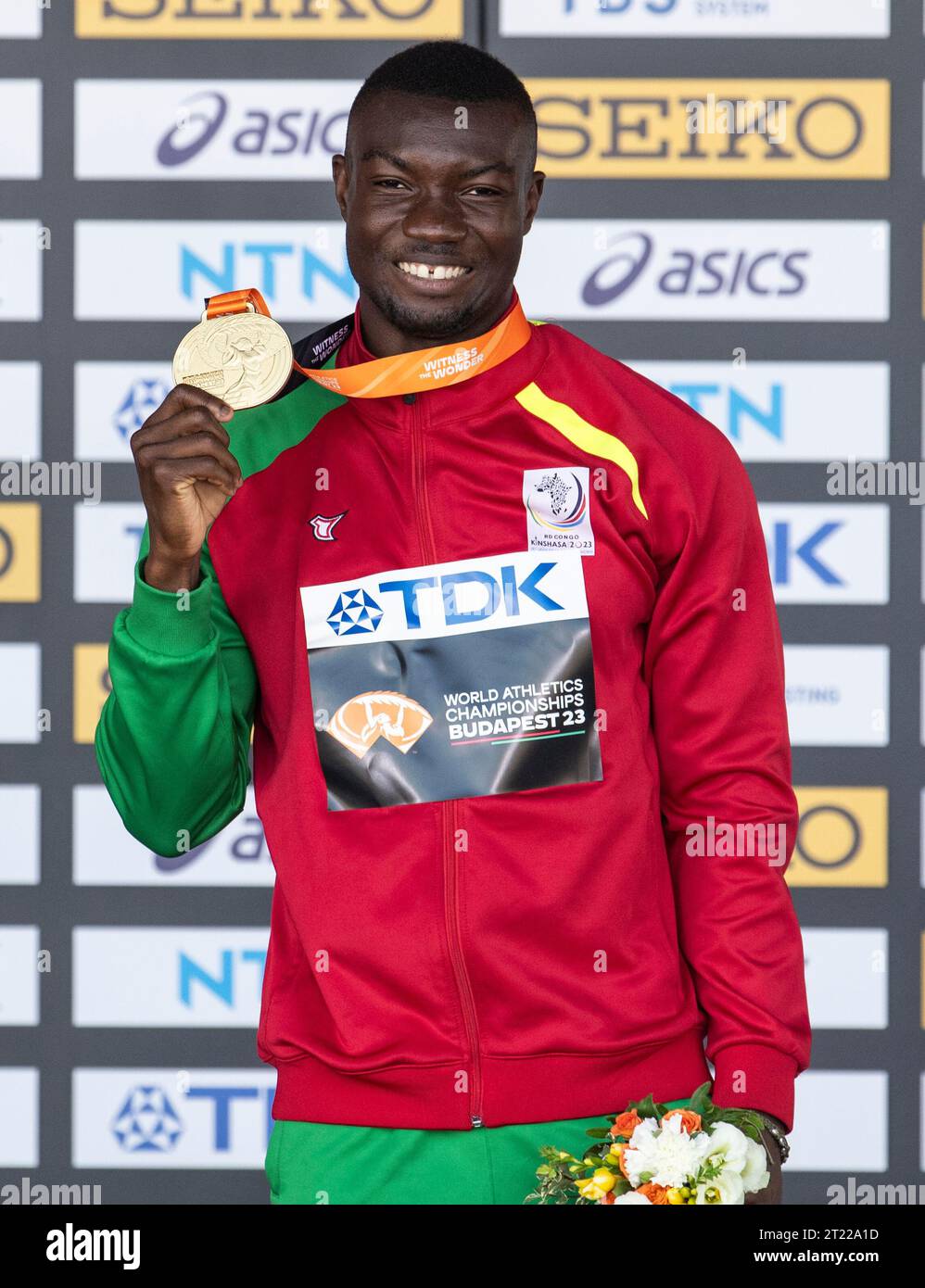Hugues Fabrice Zango of Burkina Faso gold medal ceremony in the men’s ...