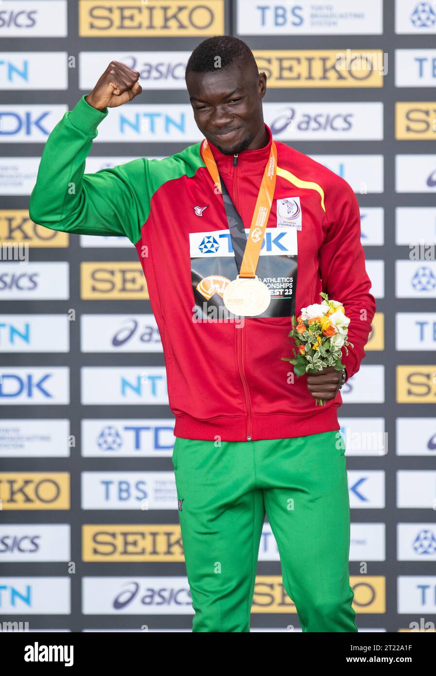 Hugues Fabrice Zango of Burkina Faso gold medal ceremony in the men’s ...