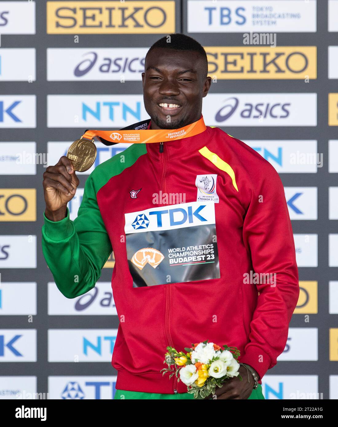 Hugues Fabrice Zango of Burkina Faso gold medal ceremony in the men’s ...