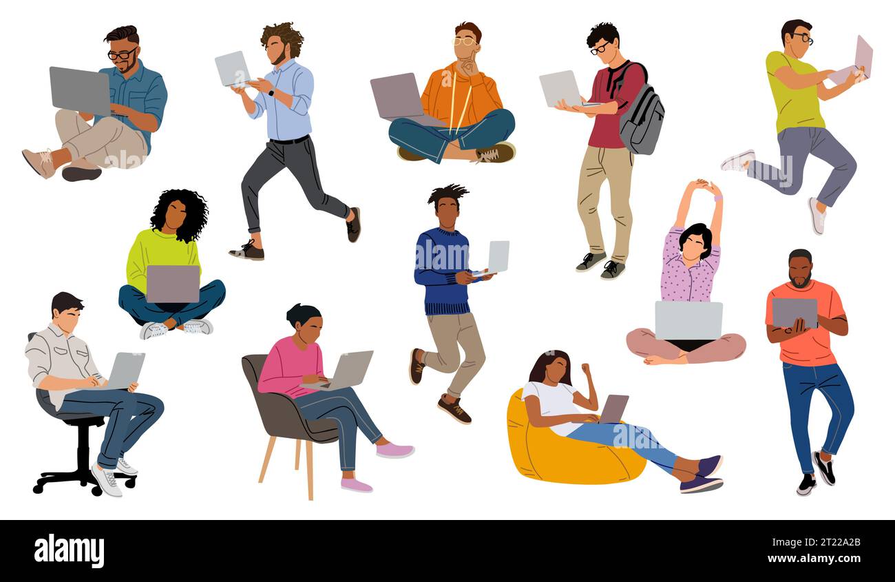 Different People using laptop vector set isolated Stock Vector Image ...