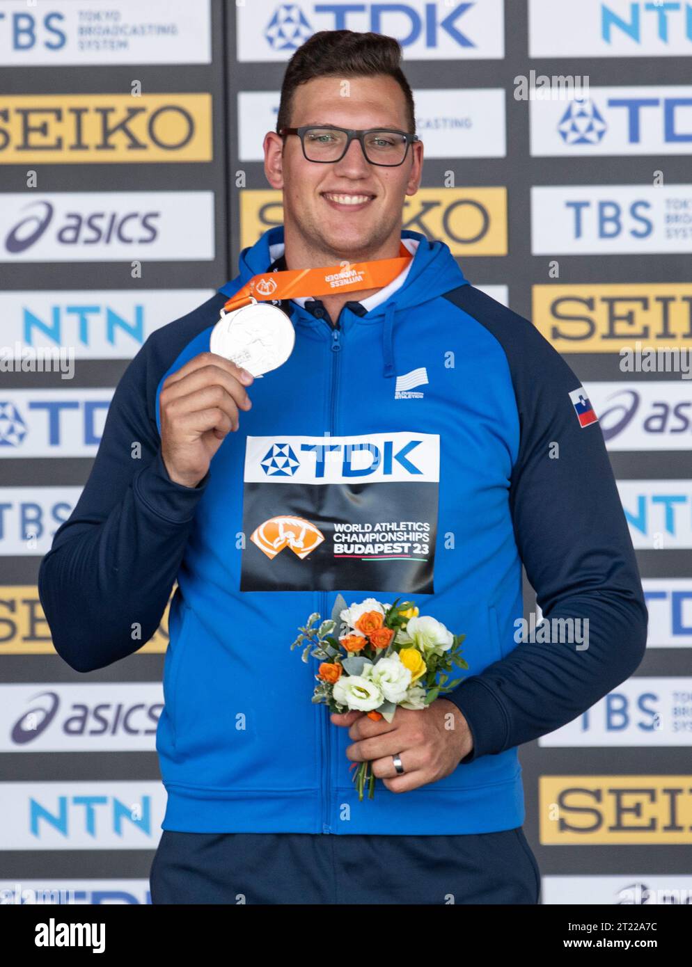Kristjan Čeh of Slovenia silver medal ceremony in the men’s discus ...