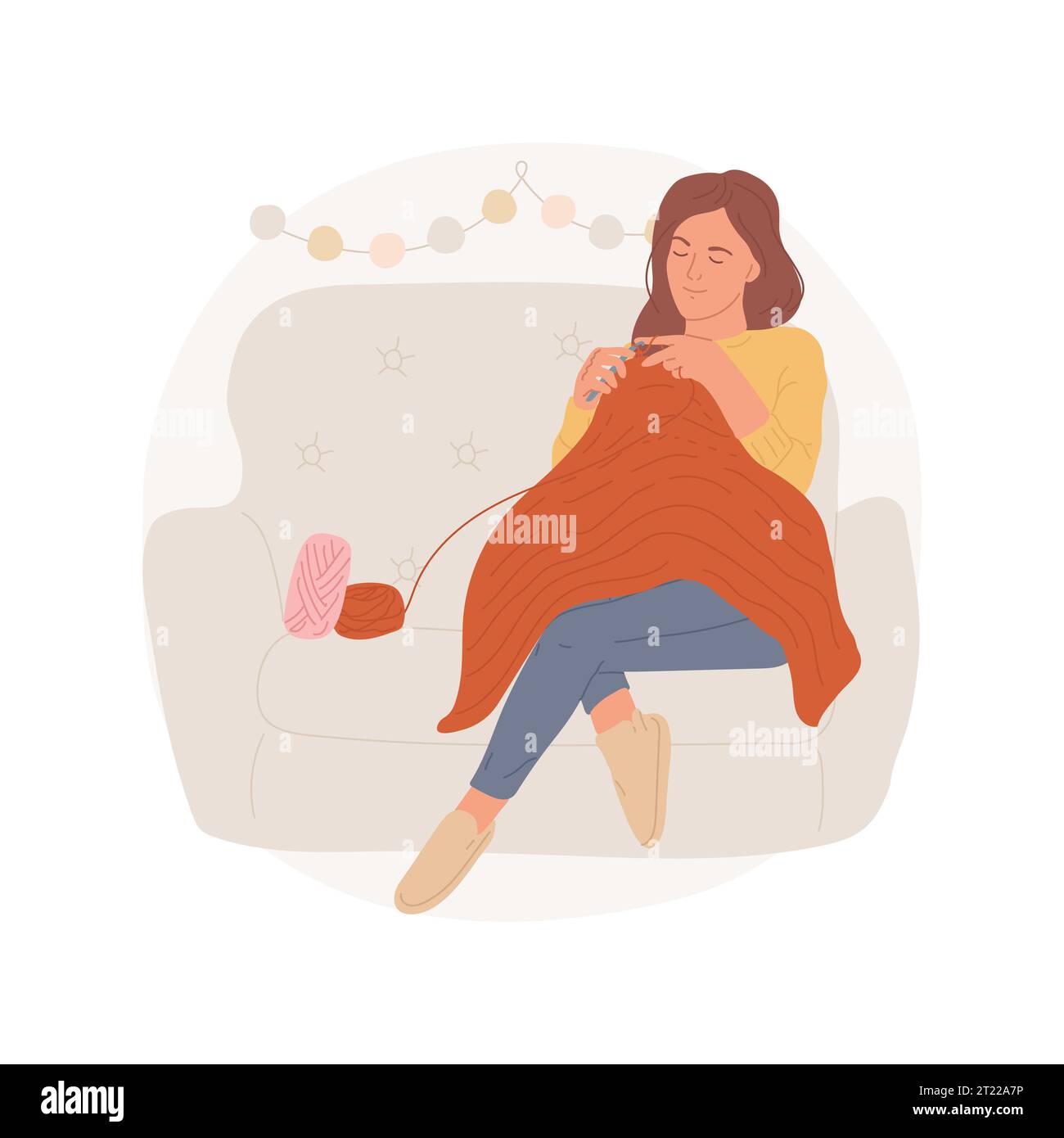 Crochet isolated cartoon vector illustration. Woman sitting and ...