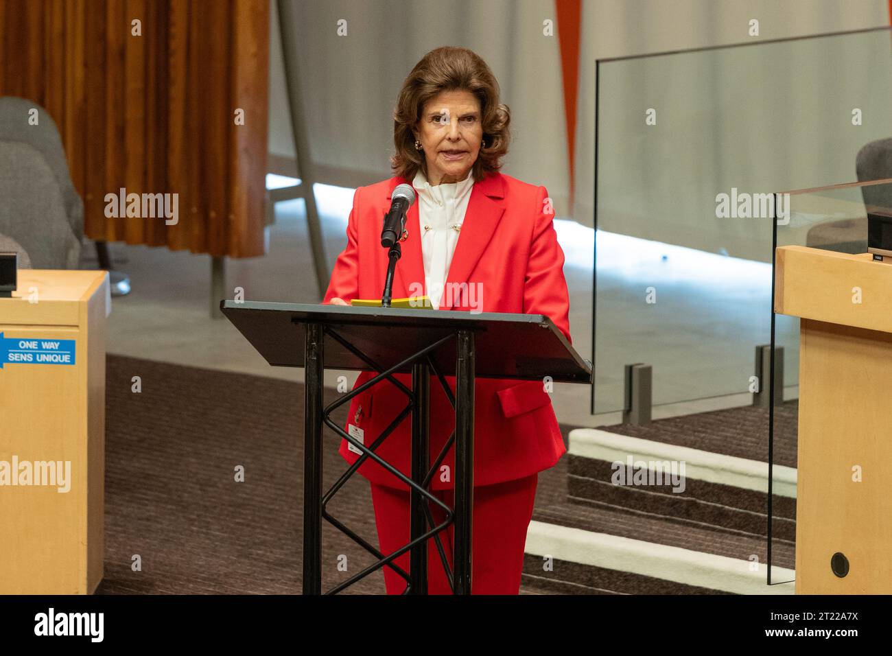 Queen Sylvia of Sweden speaks during Placing Child Protection at the ...