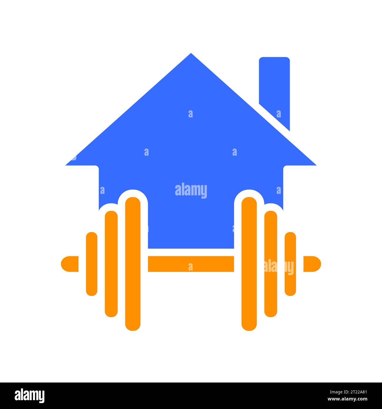 House with dumbbells line icon. Stay at home, self-isolation, free time ...